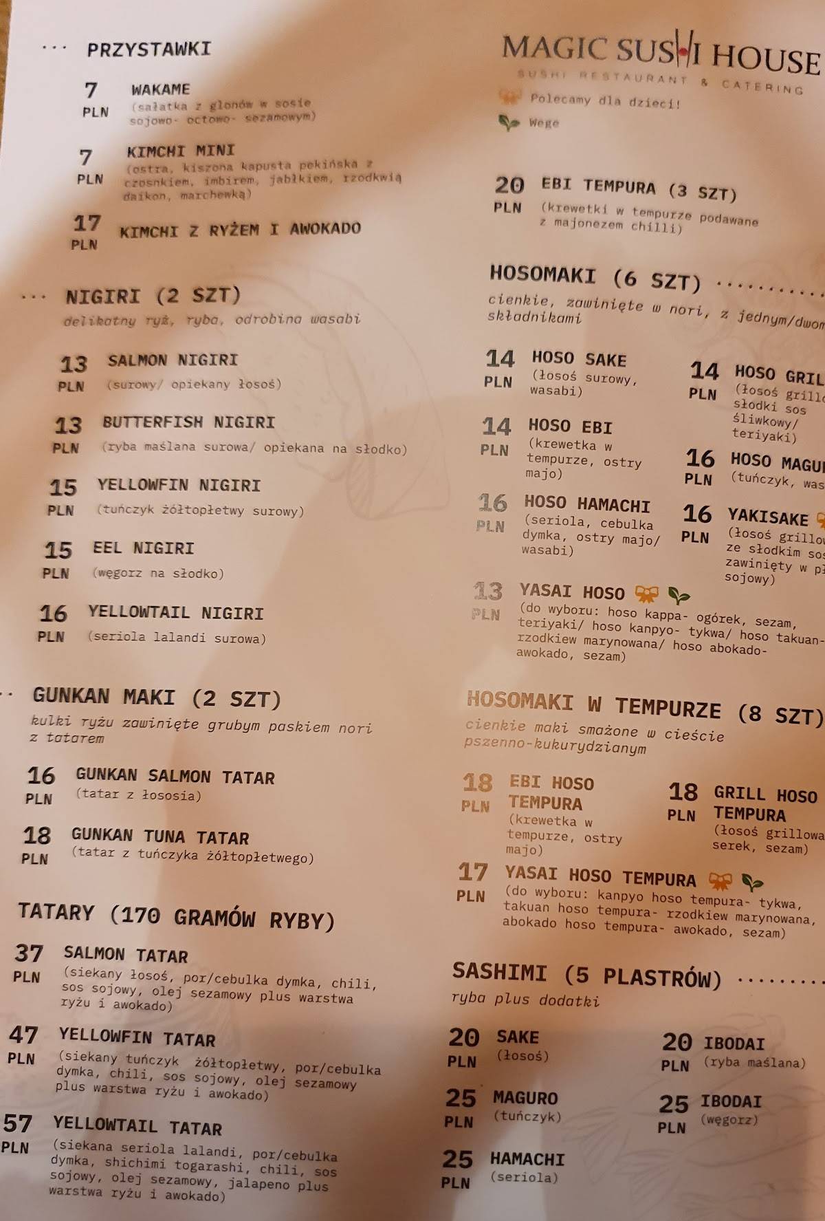 Menu at Magic Sushi House restaurant, Wegrow