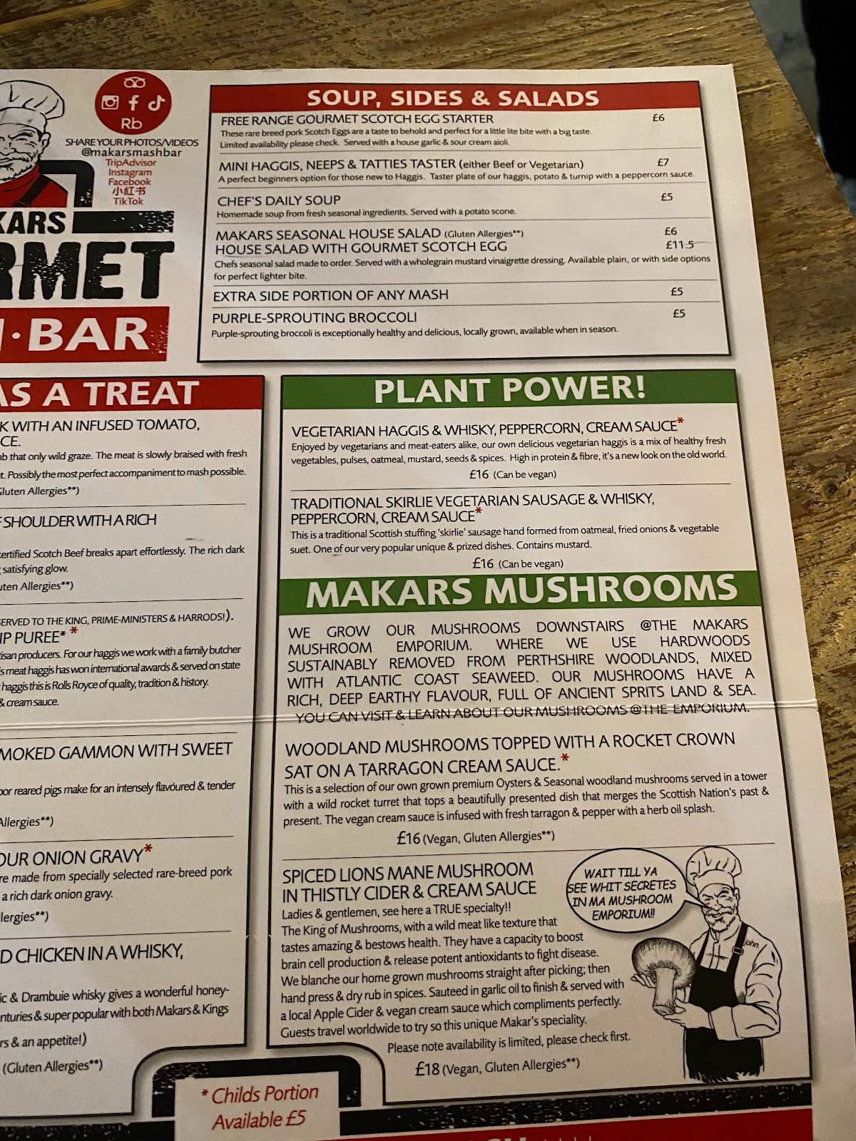 Menu at Makars Mash Bar, Edinburgh, 9-12 Bank St