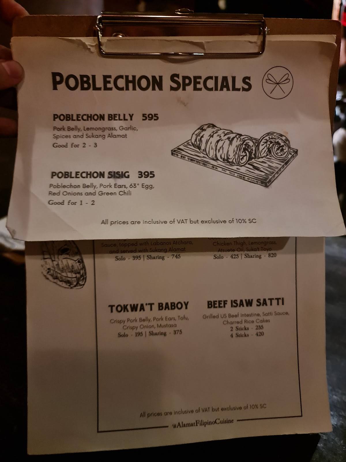 Menu at Alamat Filipino Cuisine pub & bar, Makati