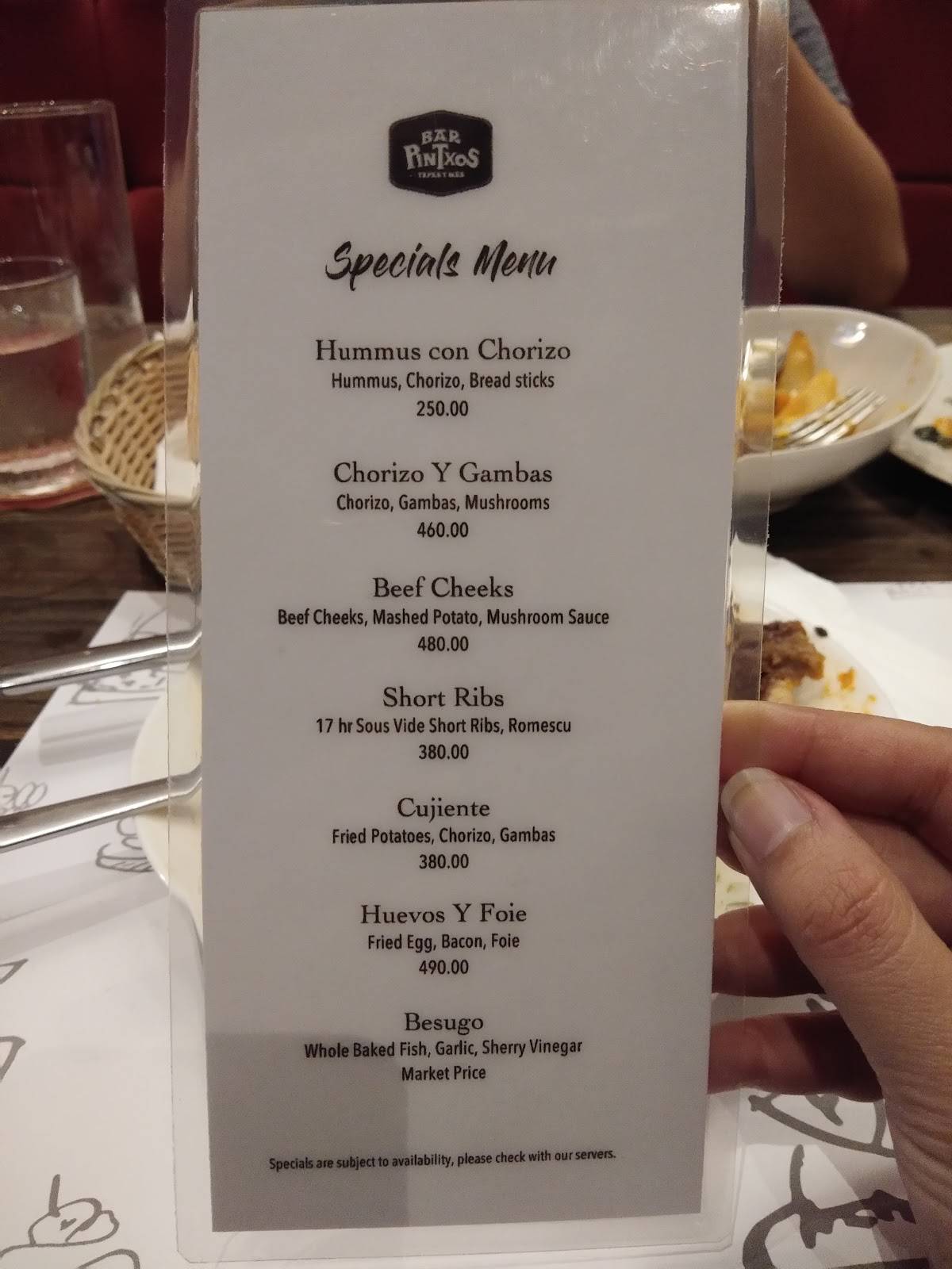 Menu at Bar Pintxos Salcedo, Makati