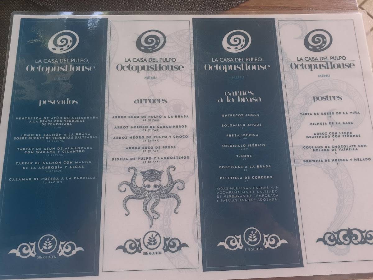 Menu at La Casa del Pulpo restaurant, Málaga, C. Palma del Río