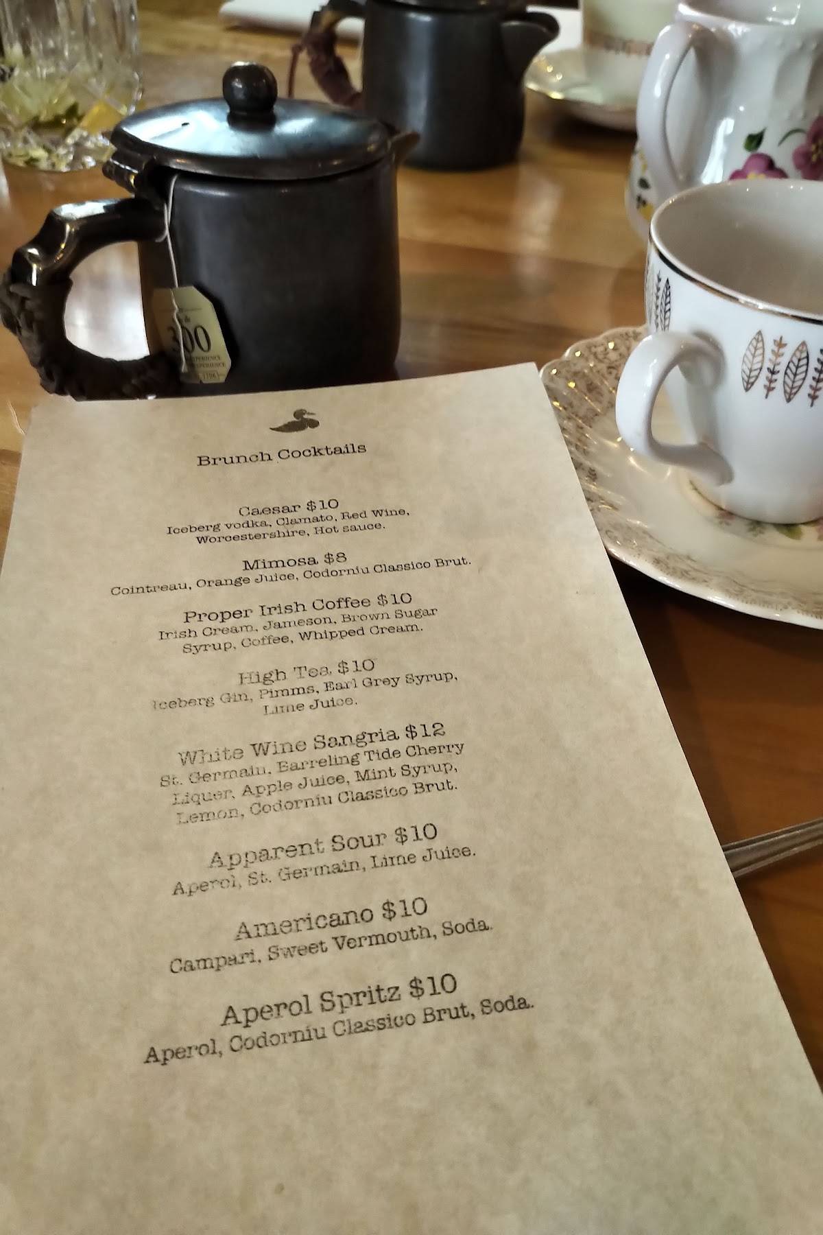 Menu at Mallard Cottage restaurant, St. John's