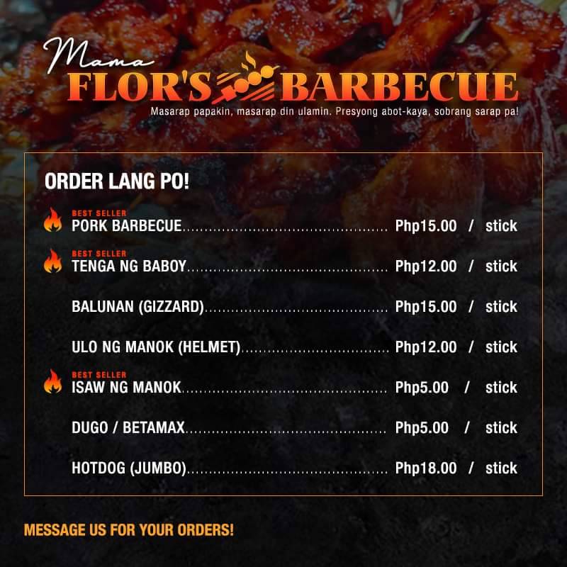Menu at Mama Flor's Barbecue, Quezon City