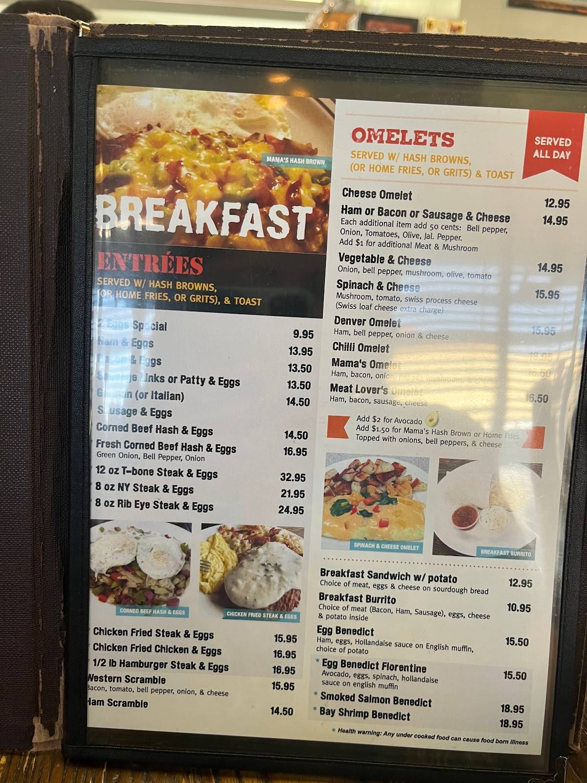 Menu at Mama's Table restaurant, Santa Clarita