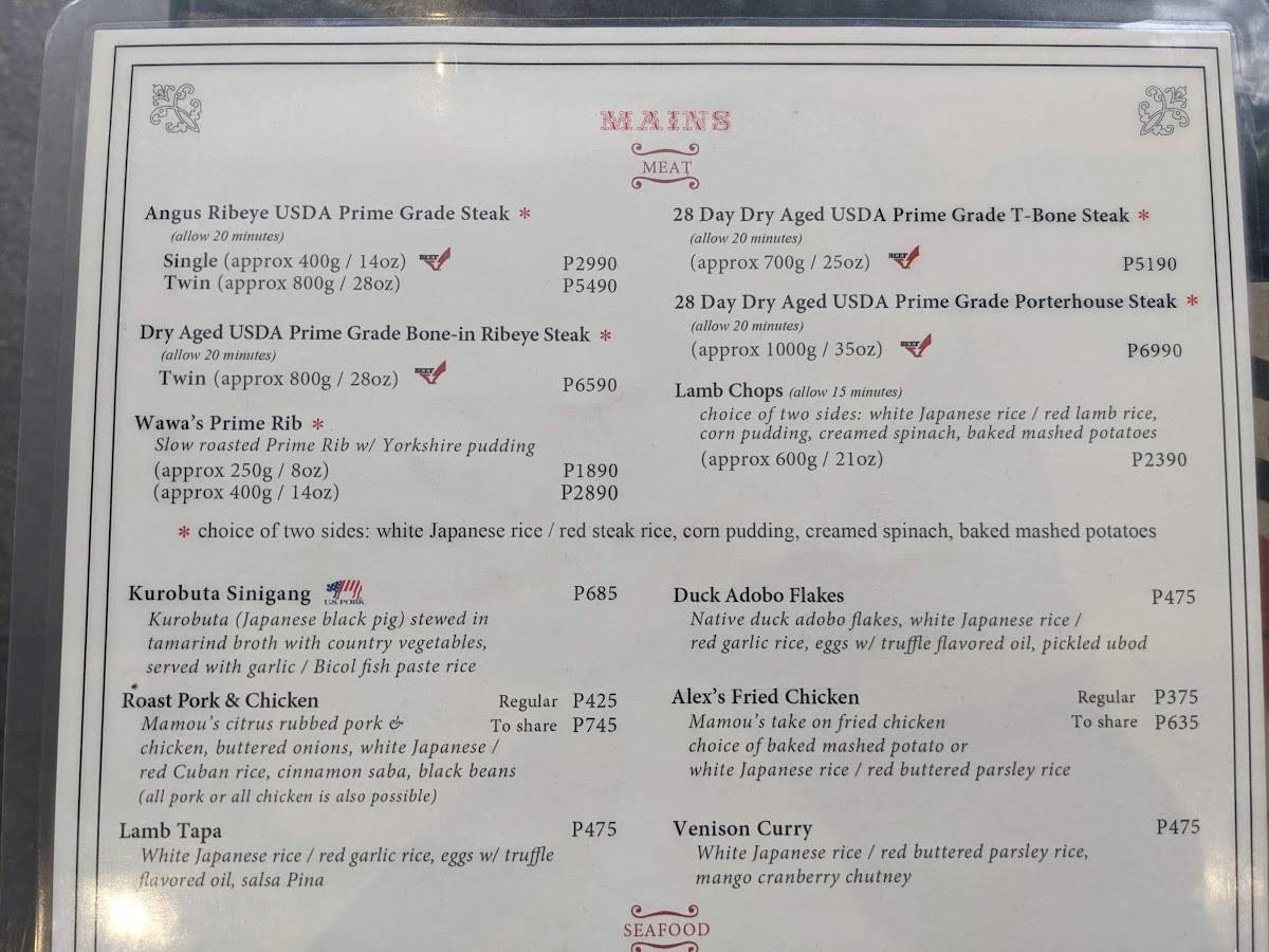 Menu at Mamou Too steakhouse, Makati, Power Plant Mall