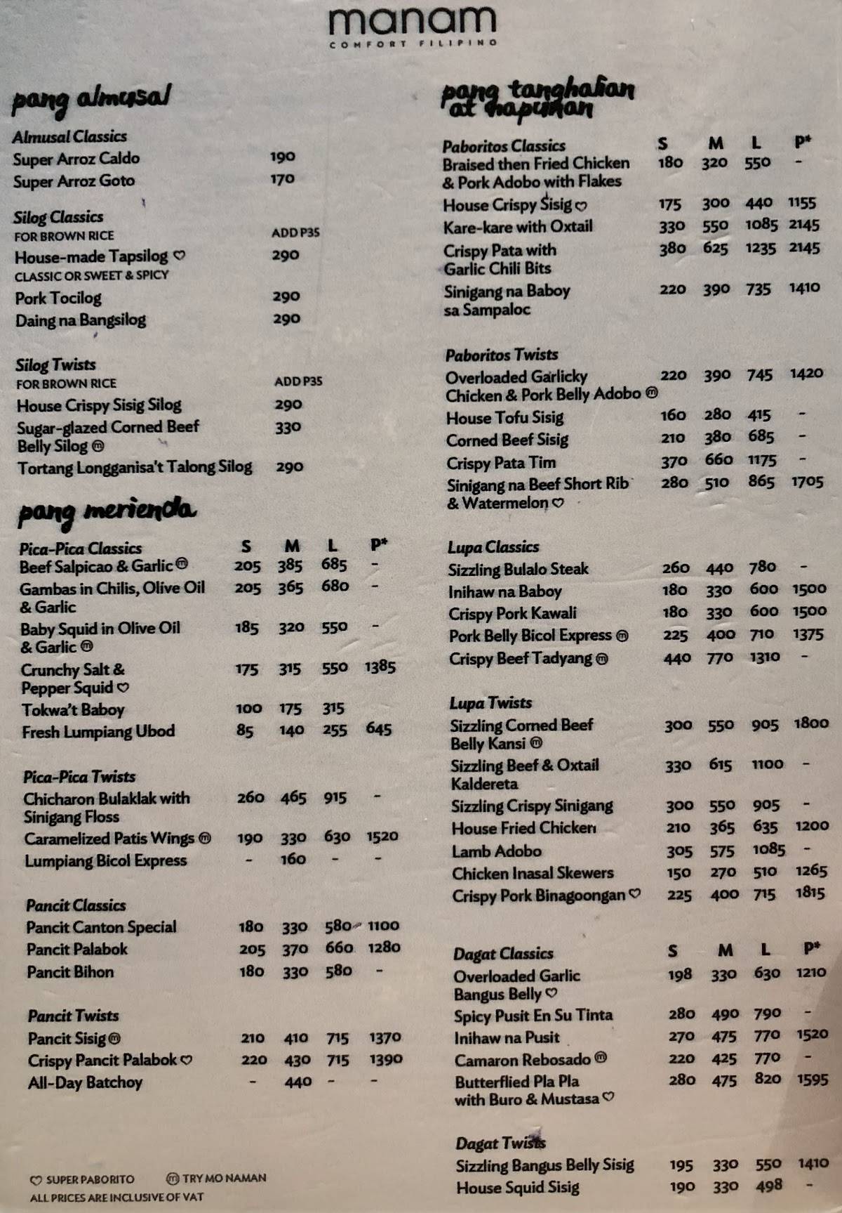 Menu at Manam Cafe Megamall, Mandaluyong, 3/F Mega Fashion Hall