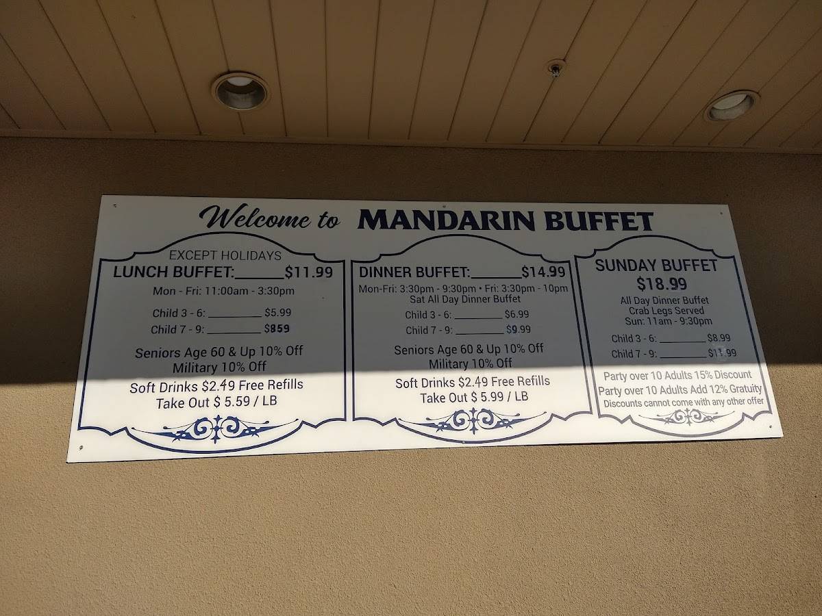 Menu at Mandarin Super Buffet restaurant, Phoenix, W Bethany Home Rd