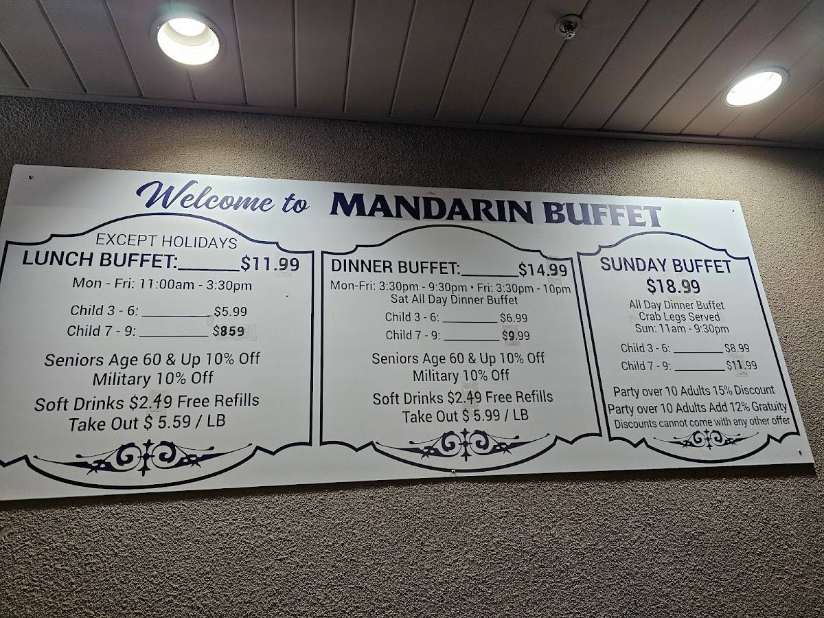 Menu at Mandarin Super Buffet restaurant, Phoenix, W Bethany Home Rd