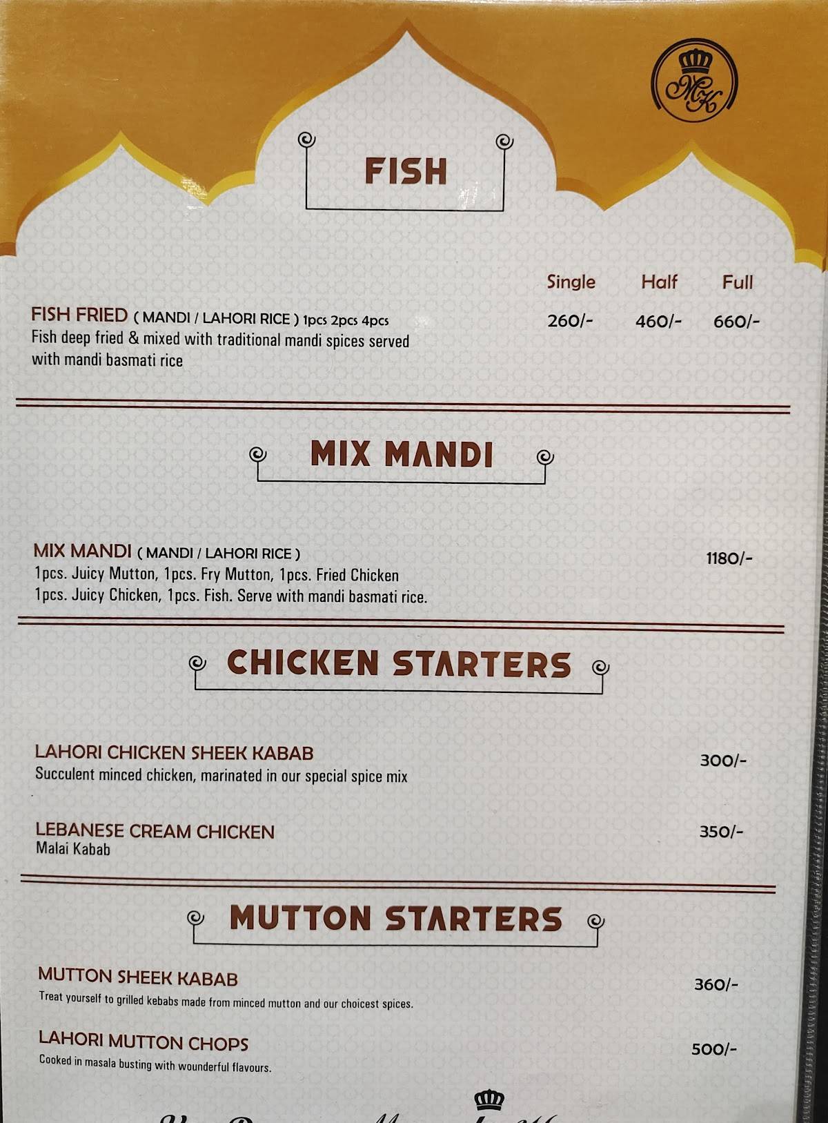 Menu at Mandi King Elite, Hyderabad