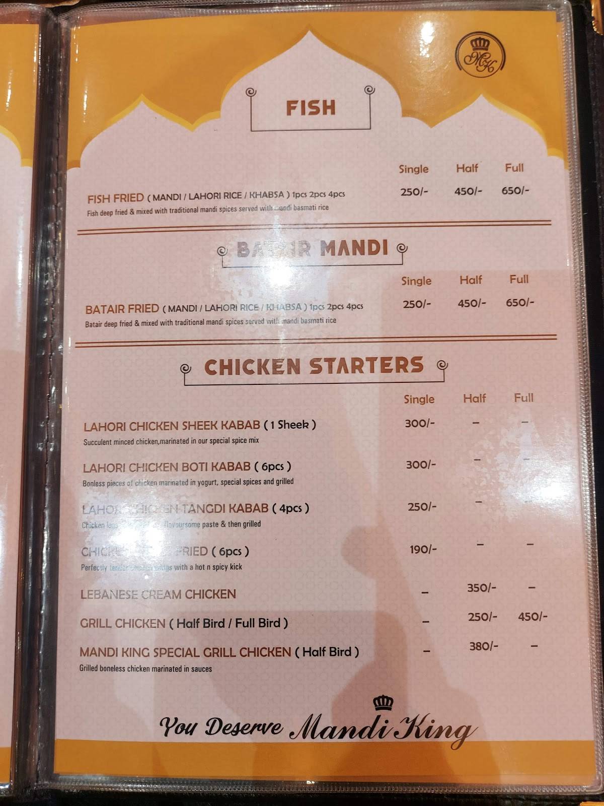 Menu at Mandi King Elite, Hyderabad