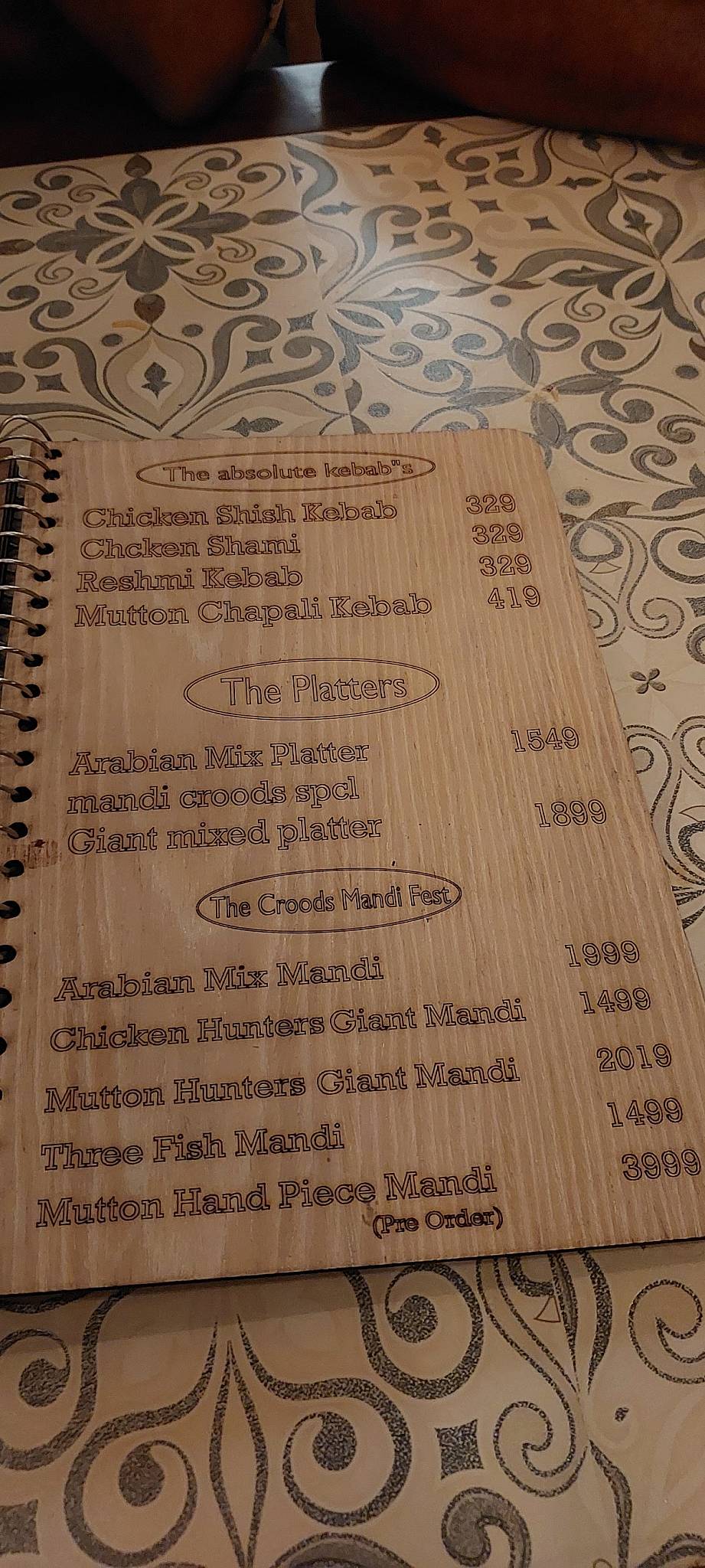 Menu at Mandi croods Vijayawada, Vijayawada