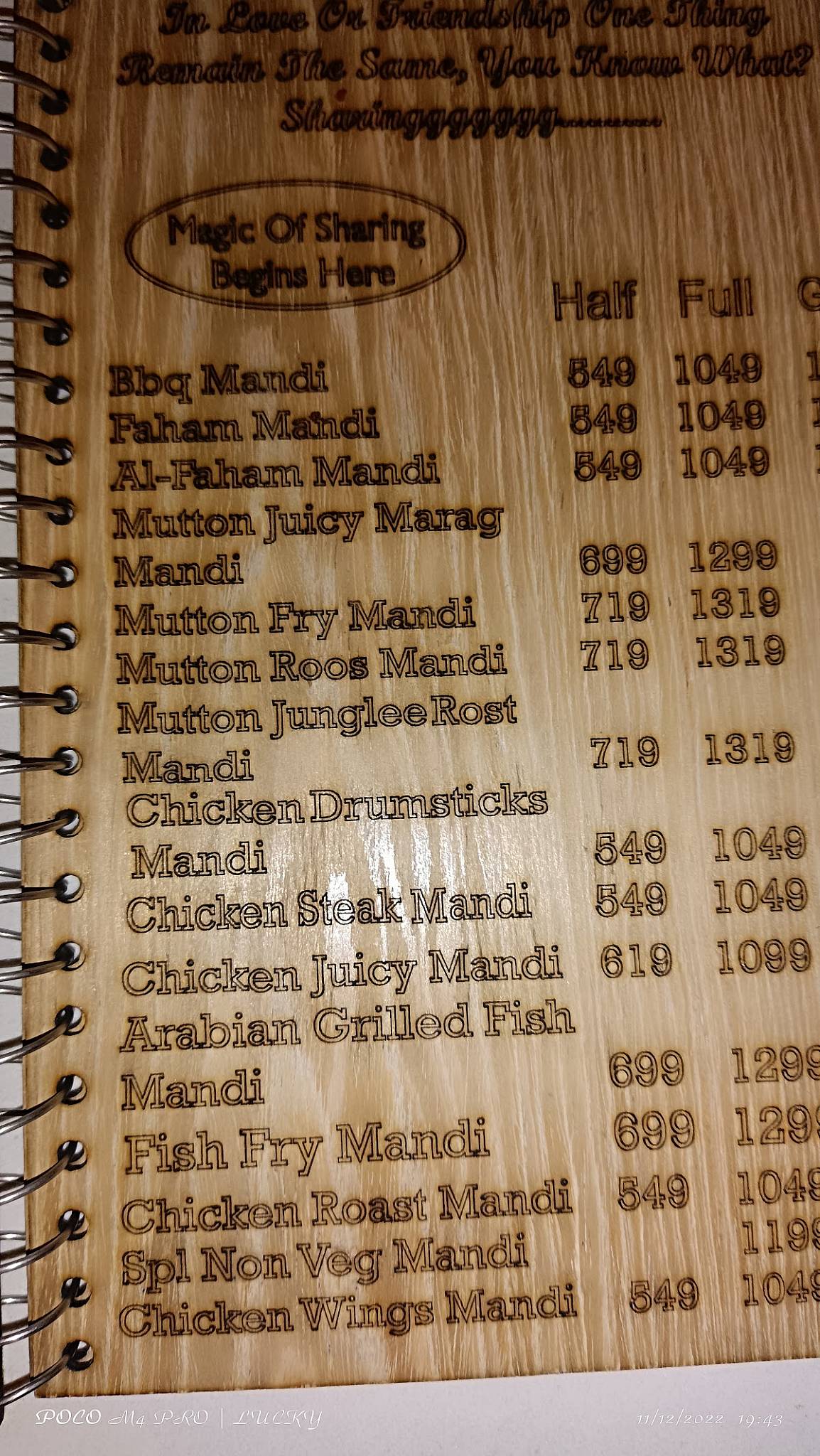 Menu at Mandi croods Vijayawada, Vijayawada