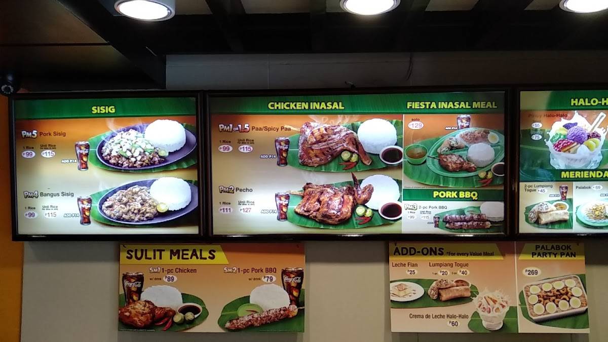 Carta del restaurante Mang Inasal, Dávao, DCWCI