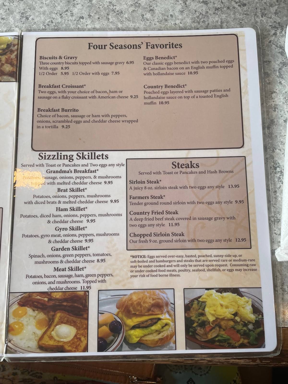 Menu at Four Seasons Family Restaurant, Manitowoc
