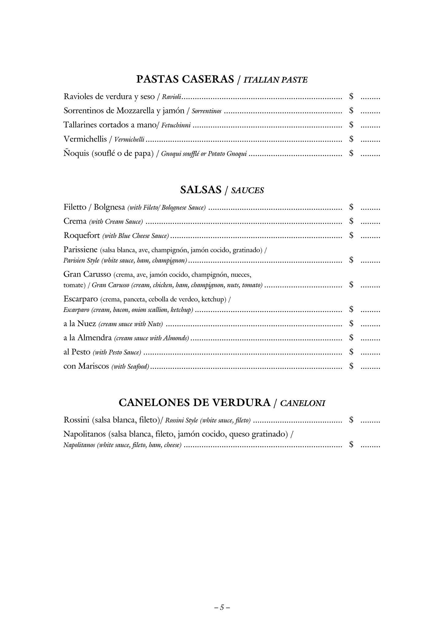 Carta de El Palacio del Bife - Restaurant, Mar del Plata