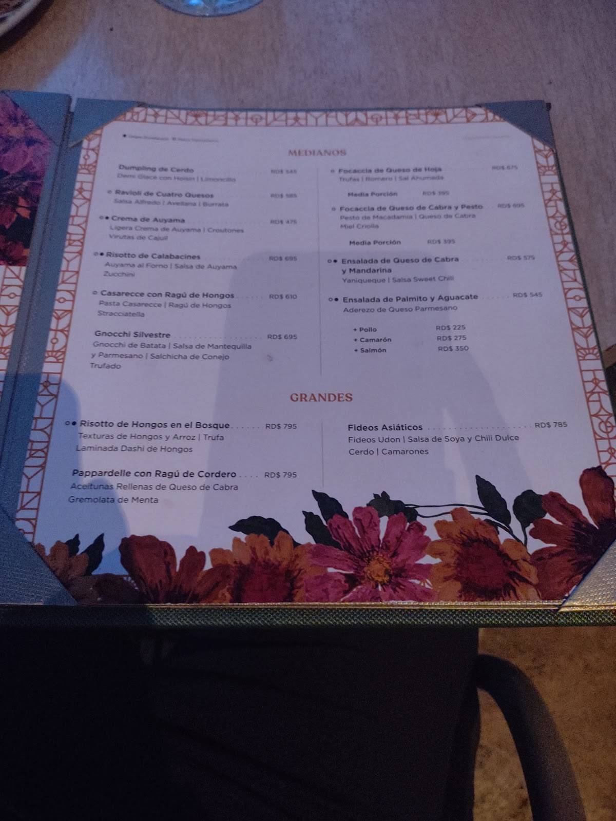 Carta del restaurante Maraca, Santo Domingo