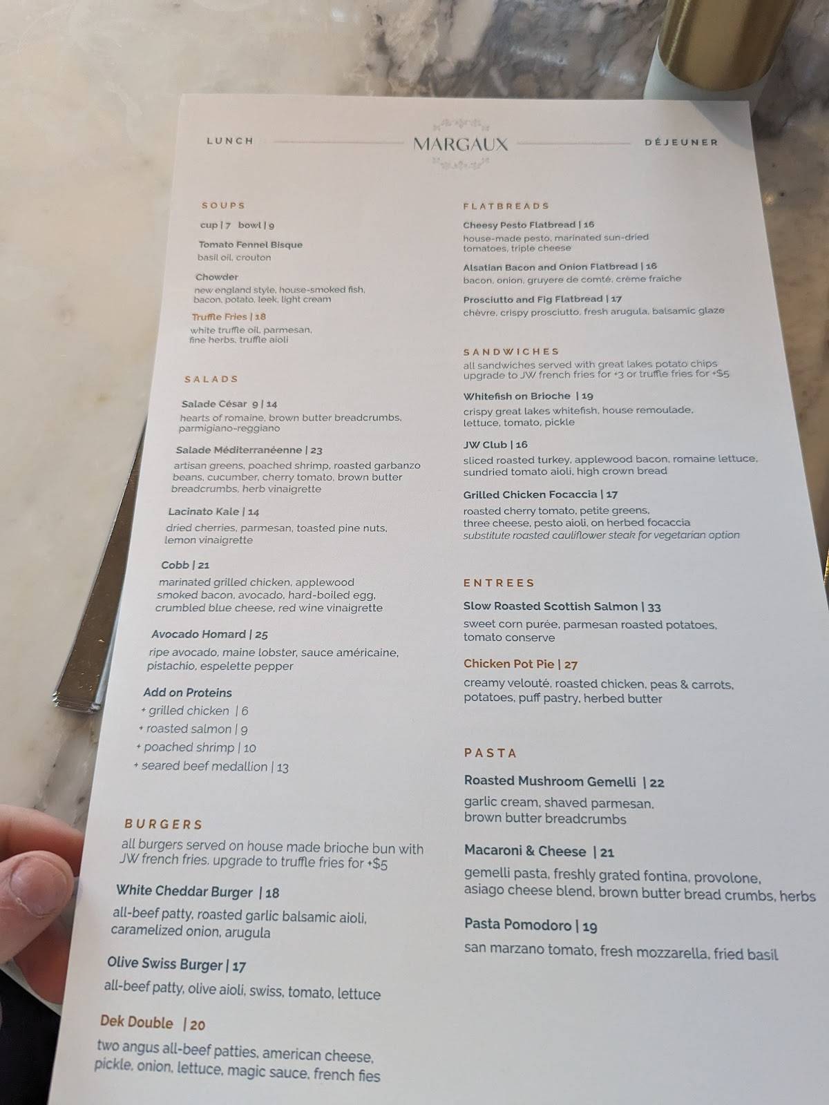 Menu at Margaux restaurant, Grand Rapids