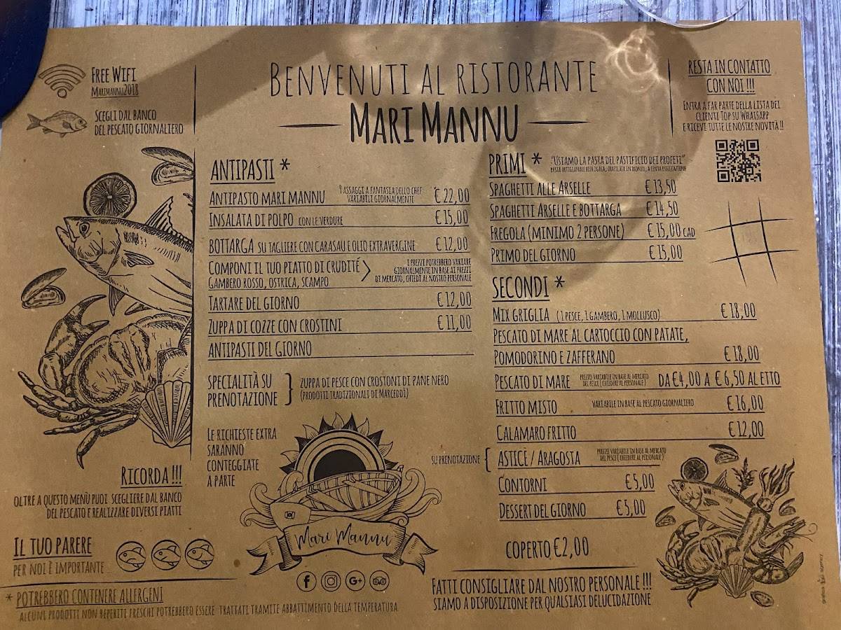 Menu at Ristorante Mari Mannu, Cagliari