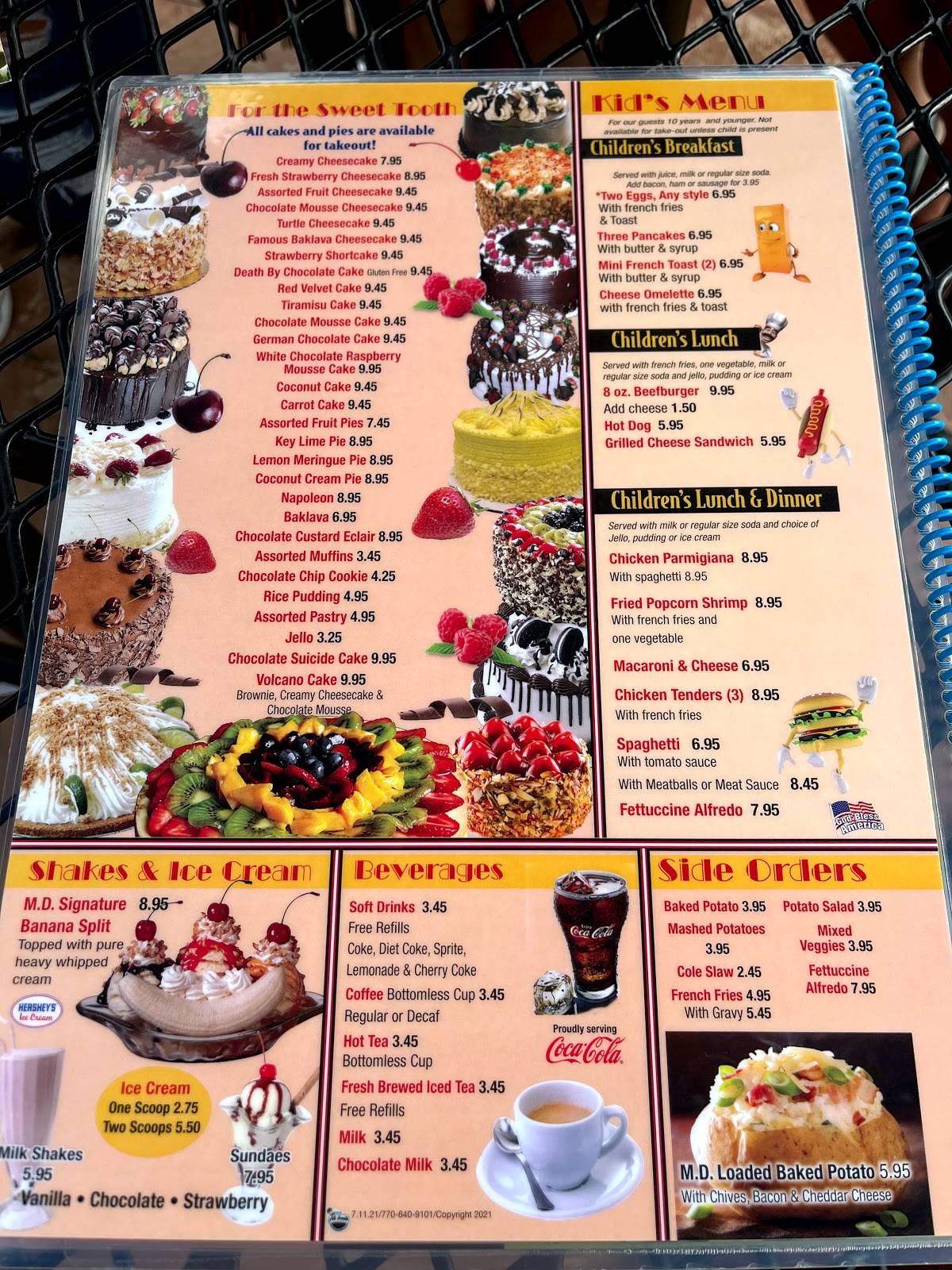 Menu at Marietta Diner restaurant, Marietta