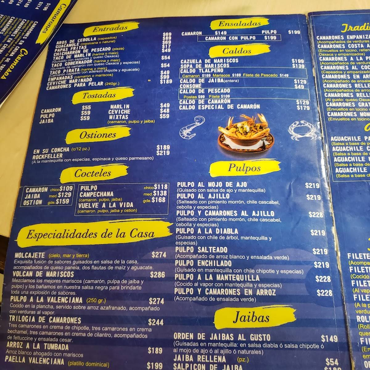 Carta del restaurante El Pulpo, Reynosa, Blvd. Morelos 1460