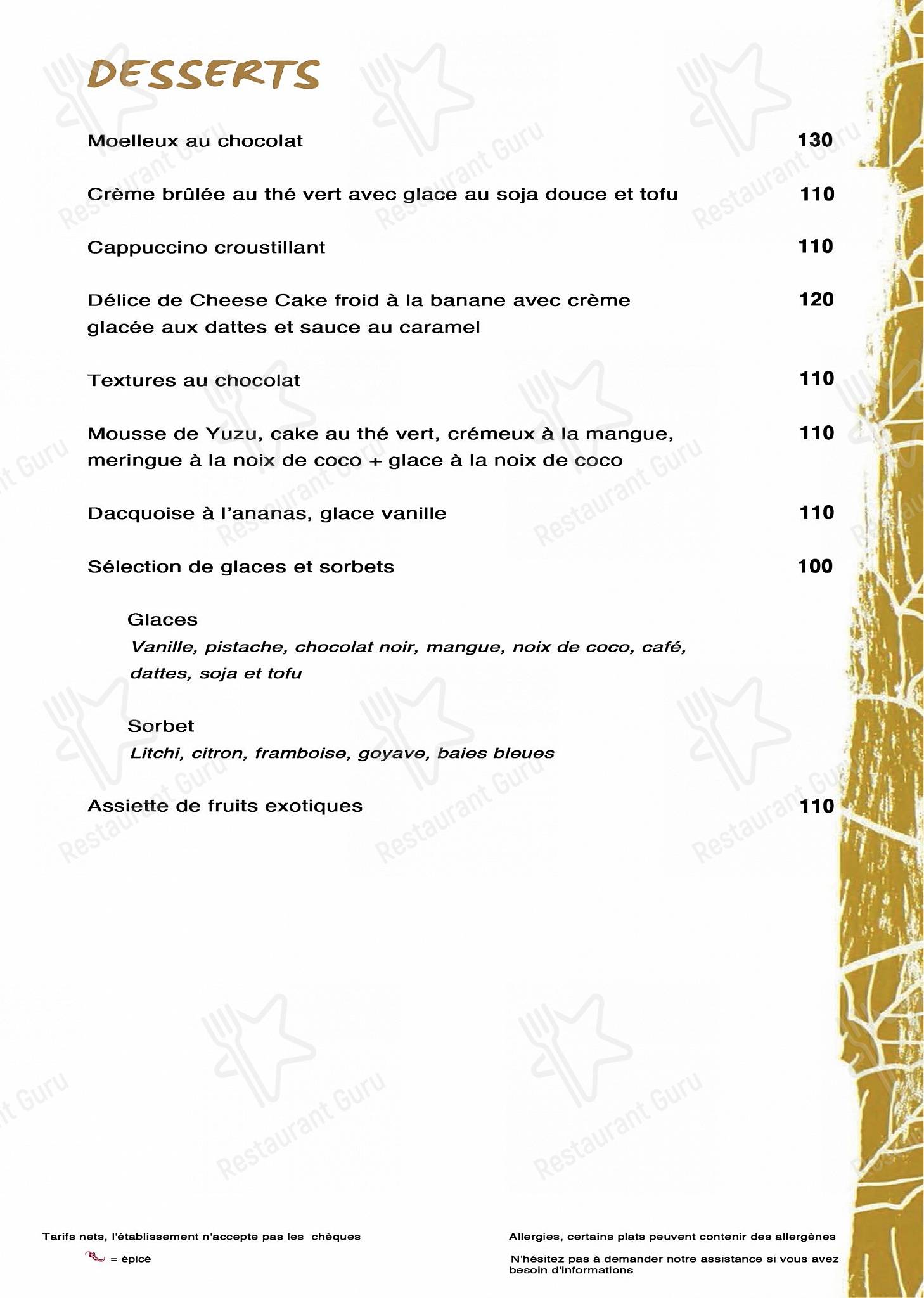 Menu at buddahbar, Marrakesh