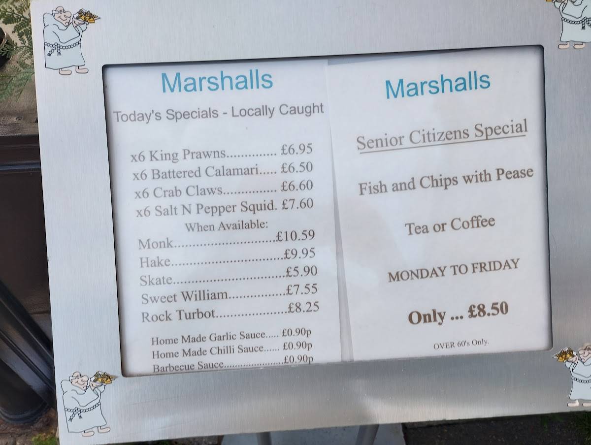 Menu at Marshalls restaurant, North Shields, 33 Front St