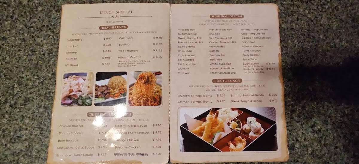 Menu at Masa Sushi & Hibachi restaurant, Galesburg