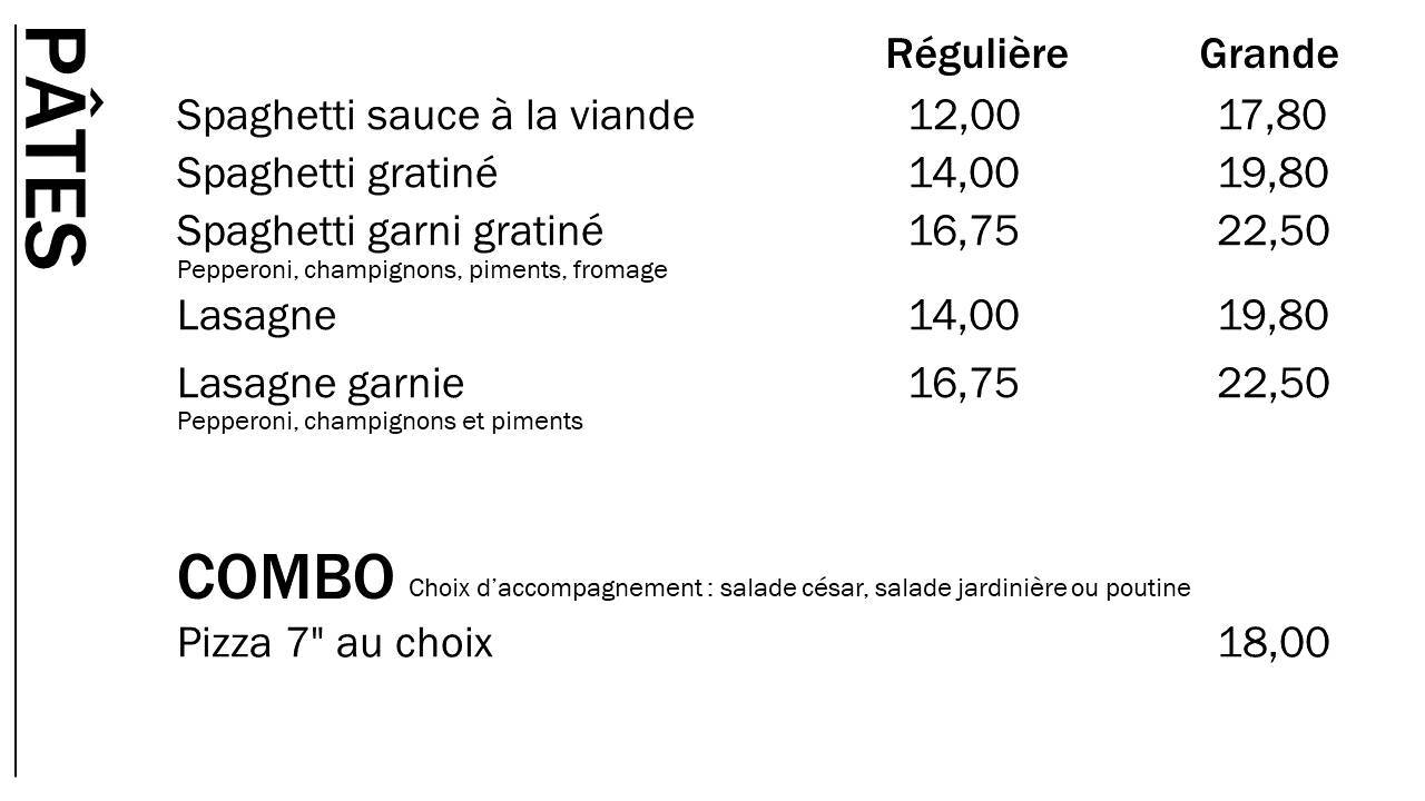 Menu au Maurice Pizzeria, Waterloo