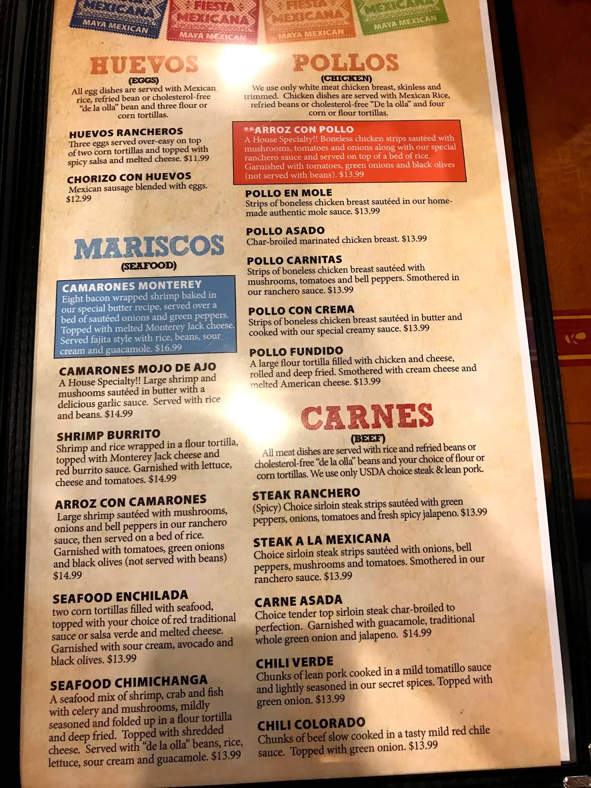 Menu at Maya Authentic Mexican Restaurant, Hermantown, Miller Trunk Hwy