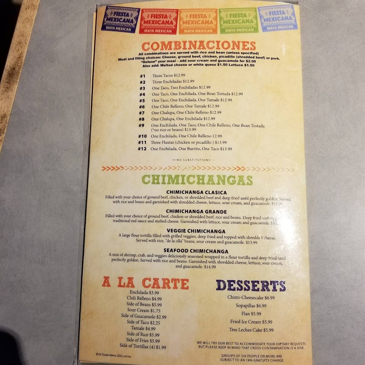 Menu at Maya Authentic Mexican Restaurant, Hermantown, Miller Trunk Hwy