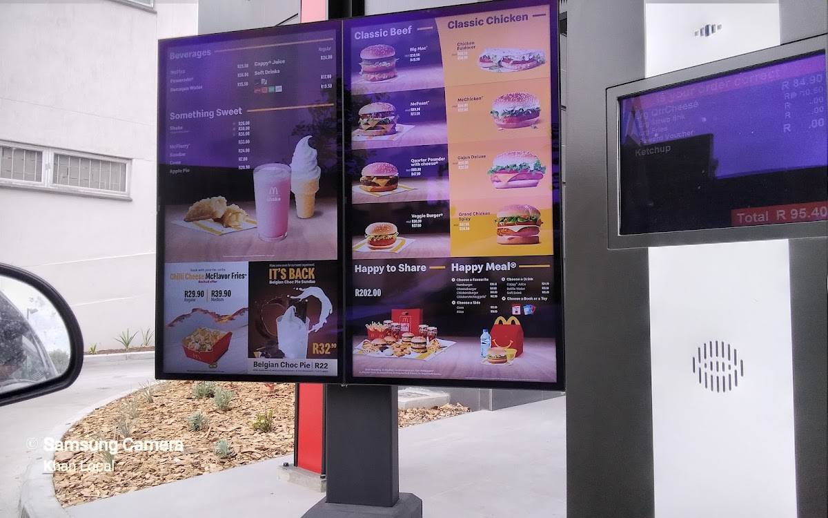 Menu at McDonald's Athlone Drive-Thru restaurant, Cape Town