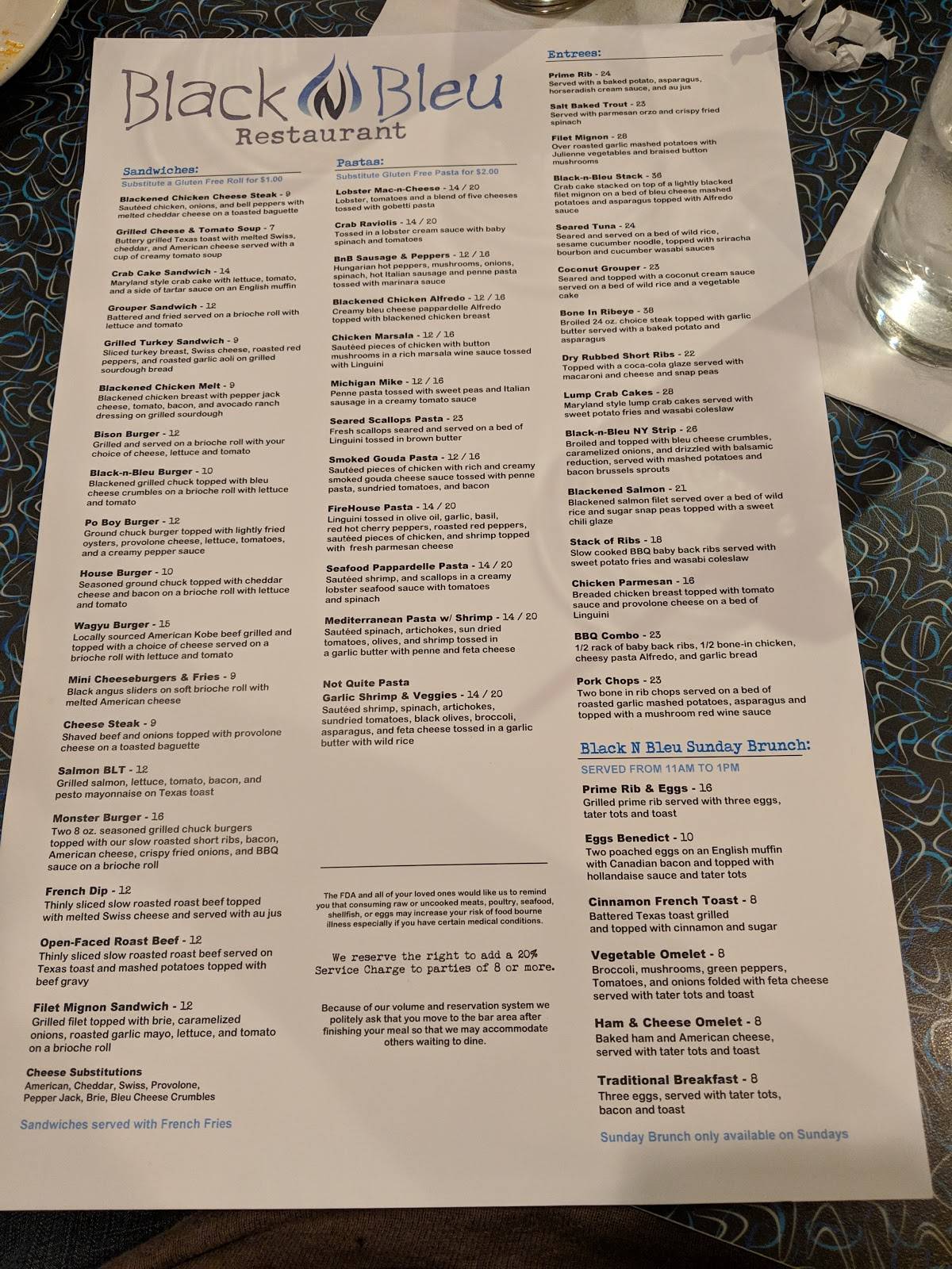 Menu at Black n Bleu Restaurant, Mechanicsburg