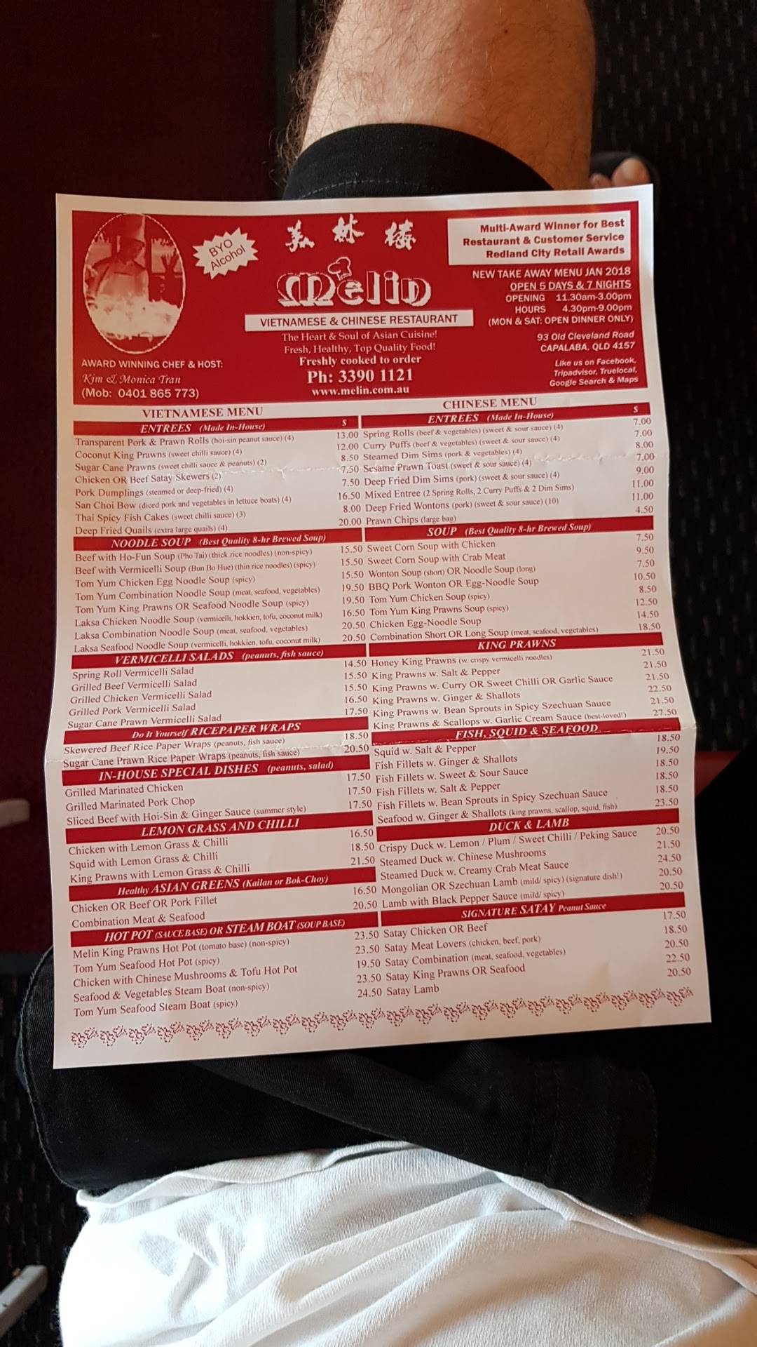 Menu at Melin Vietnamese & Chinese Restaurant, Capalaba