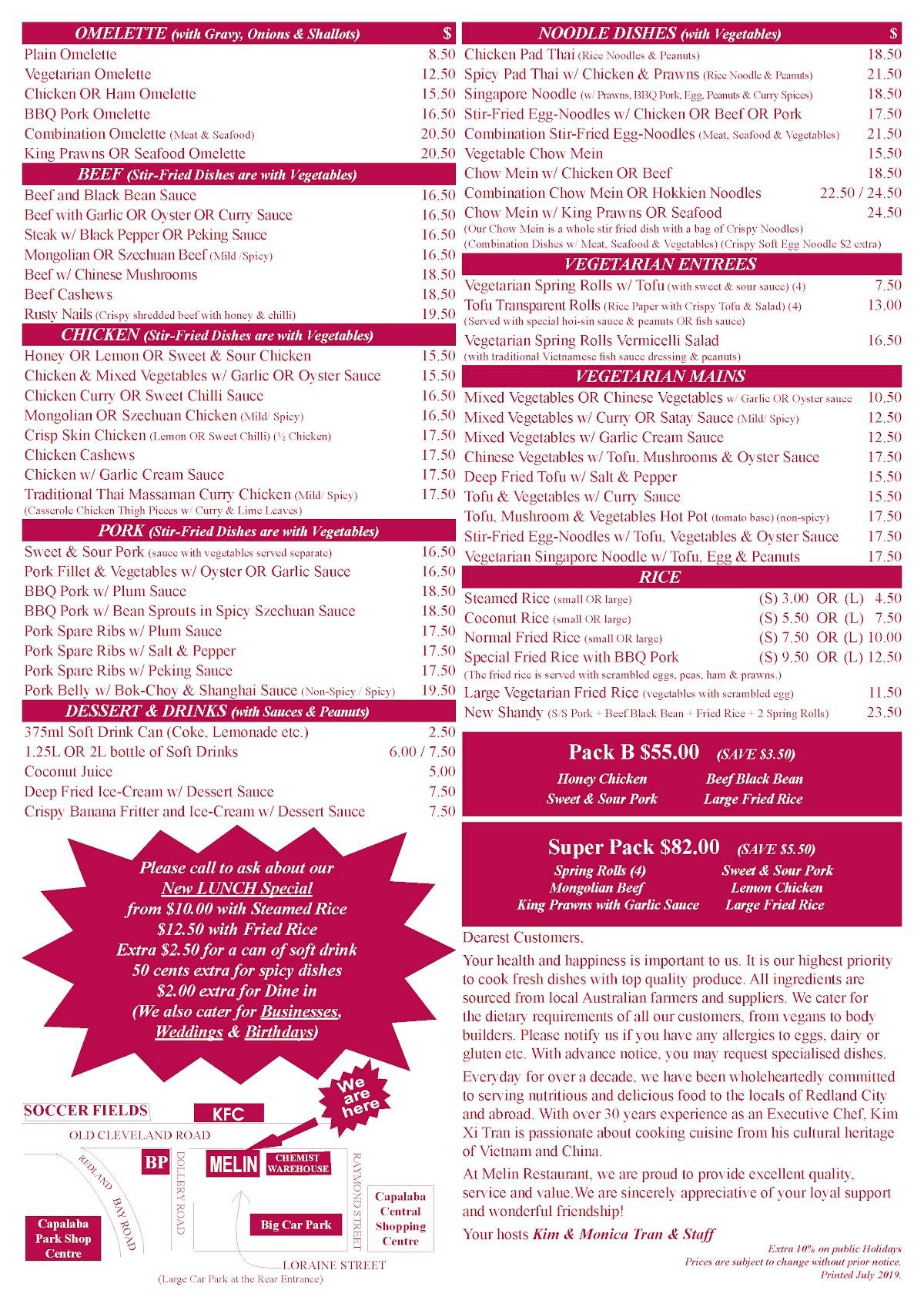 Menu at Melin Vietnamese & Chinese Restaurant, Capalaba