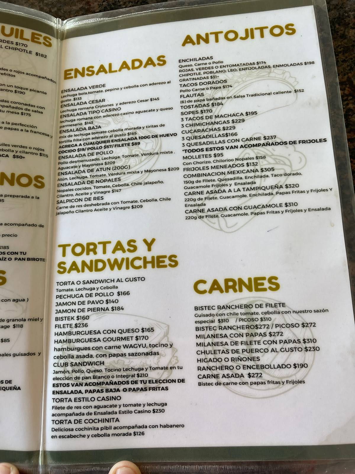 Carta de Restaurante Baja, Mexicali, Blvd. Benito Juárez
