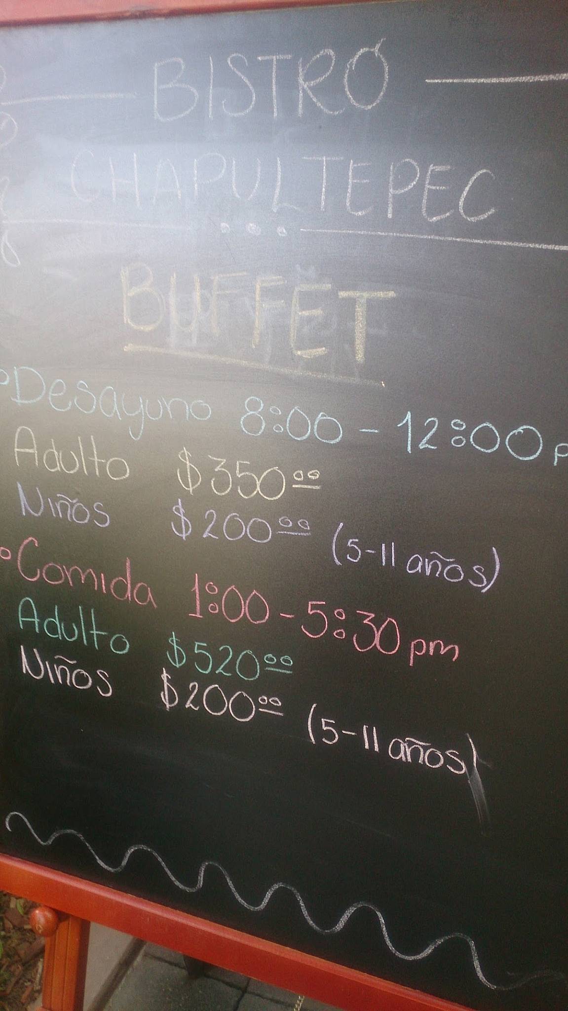Carta del café Bistró Chapultepec, Ciudad del México, Calle Lago Mayor S/N