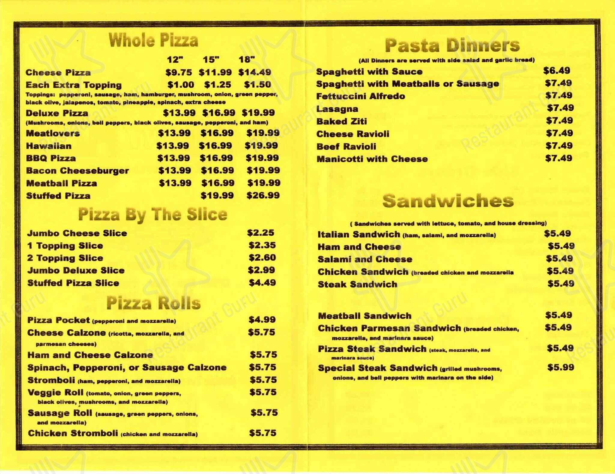 Menu at Milano's N.Y. Pizza pizzeria, Southaven, Airways Blvd