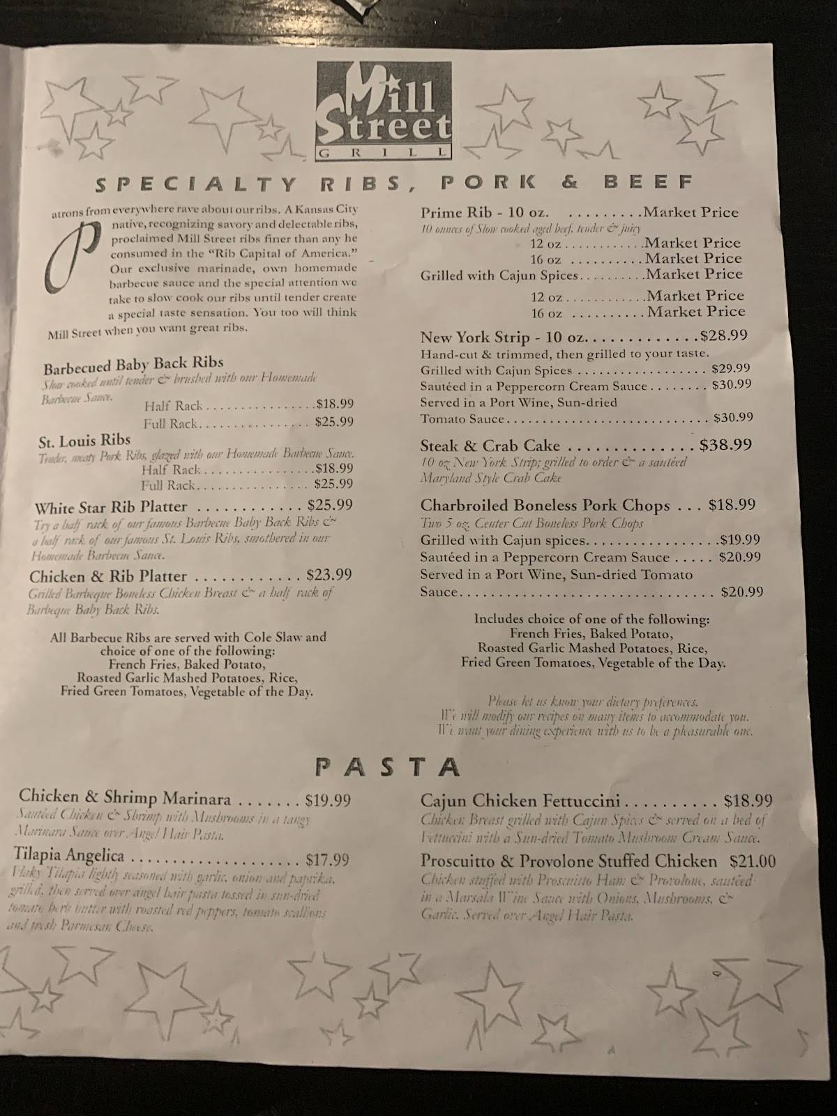 Menu at Mill Street Grill pub & bar, Staunton