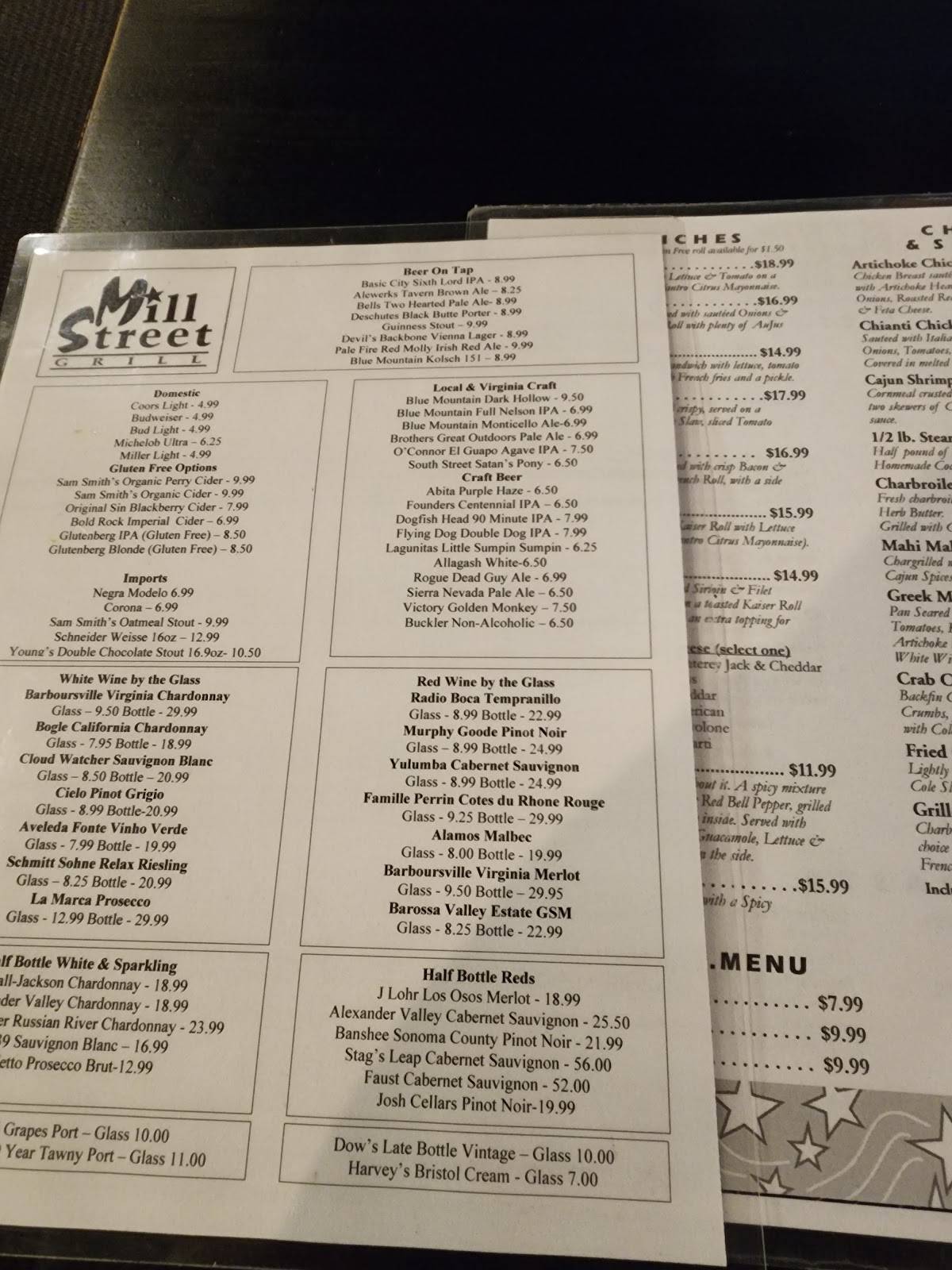 Menu at Mill Street Grill pub & bar, Staunton