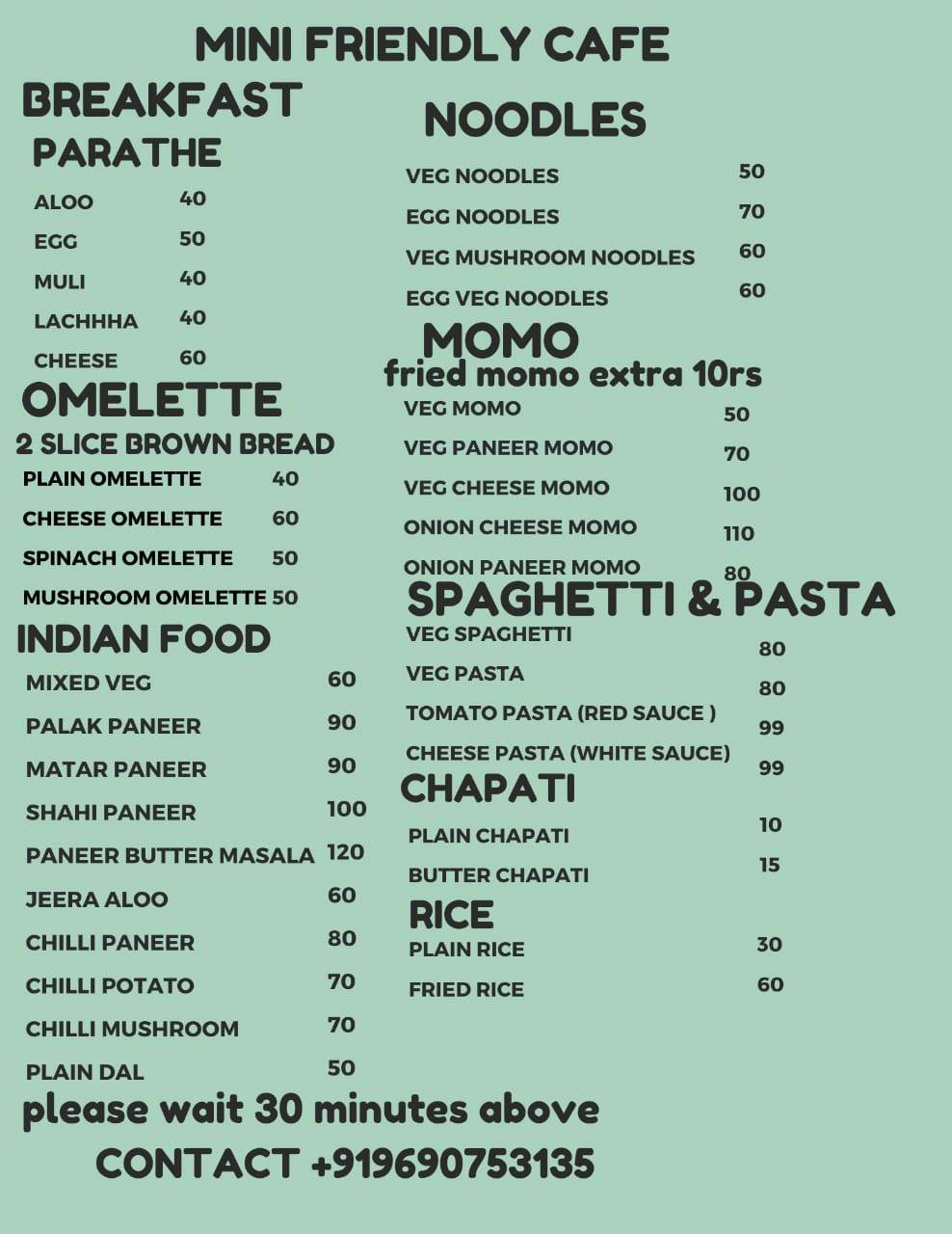 Menu at Mini Friendly, Rishikesh