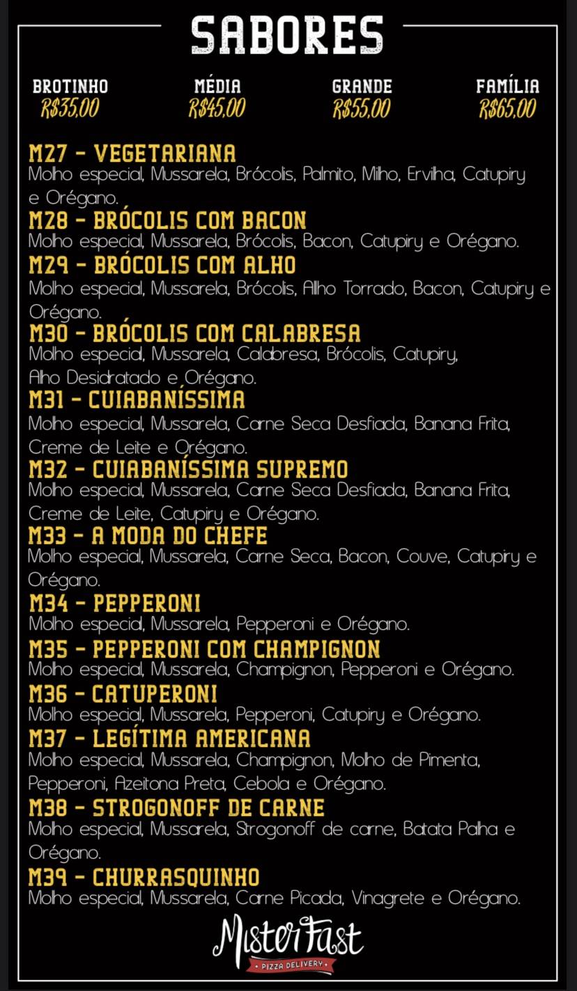 Carta del restaurante Mister fast - jd Universitario, Cuiabá