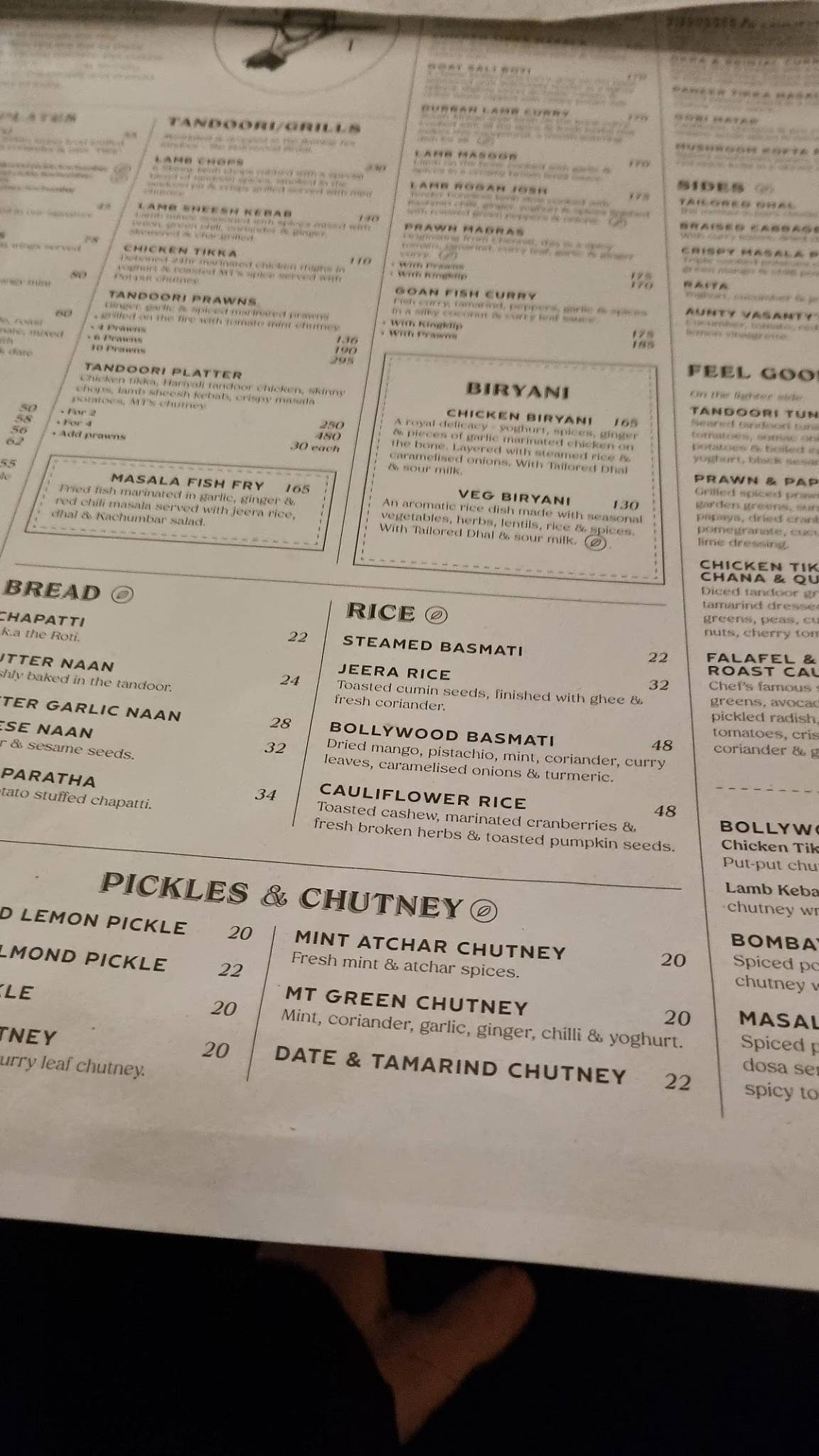Menu at Modern Tailors restaurant, Johannesburg