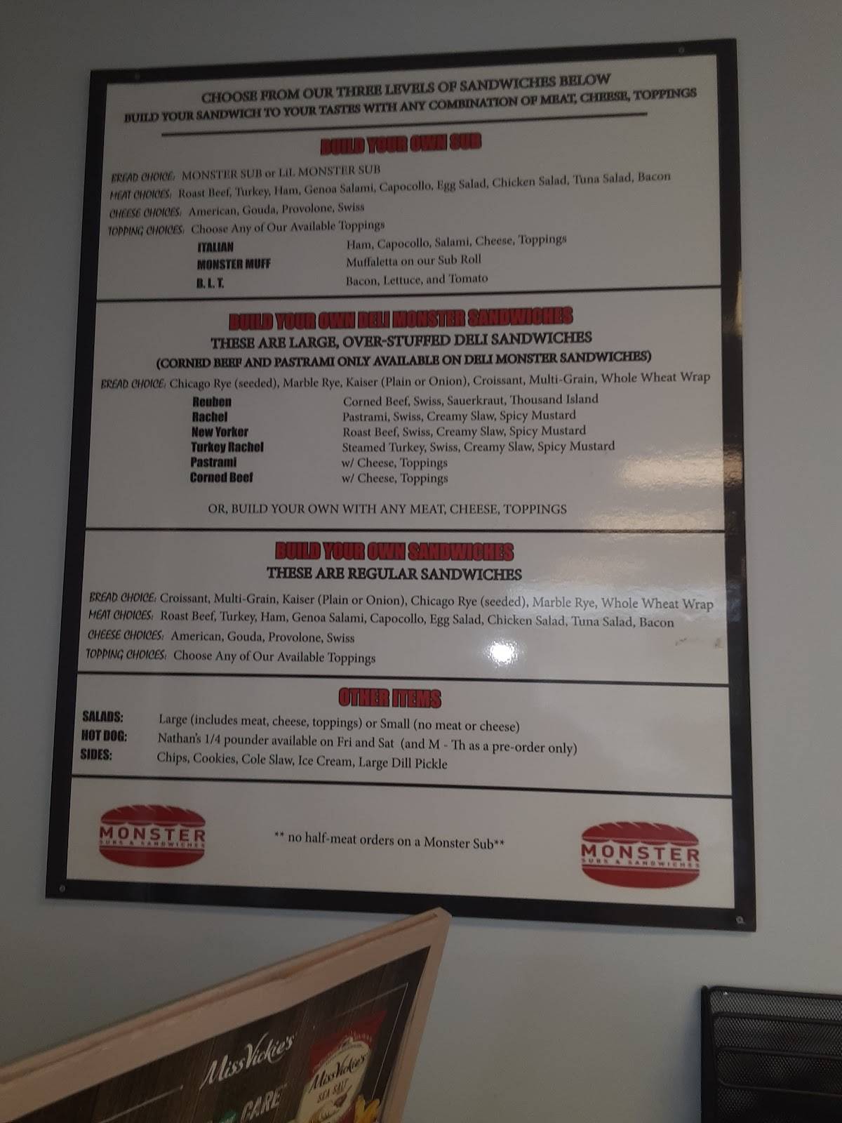 Menu at Monster Subs & Sandwiches fast food, Gulfport