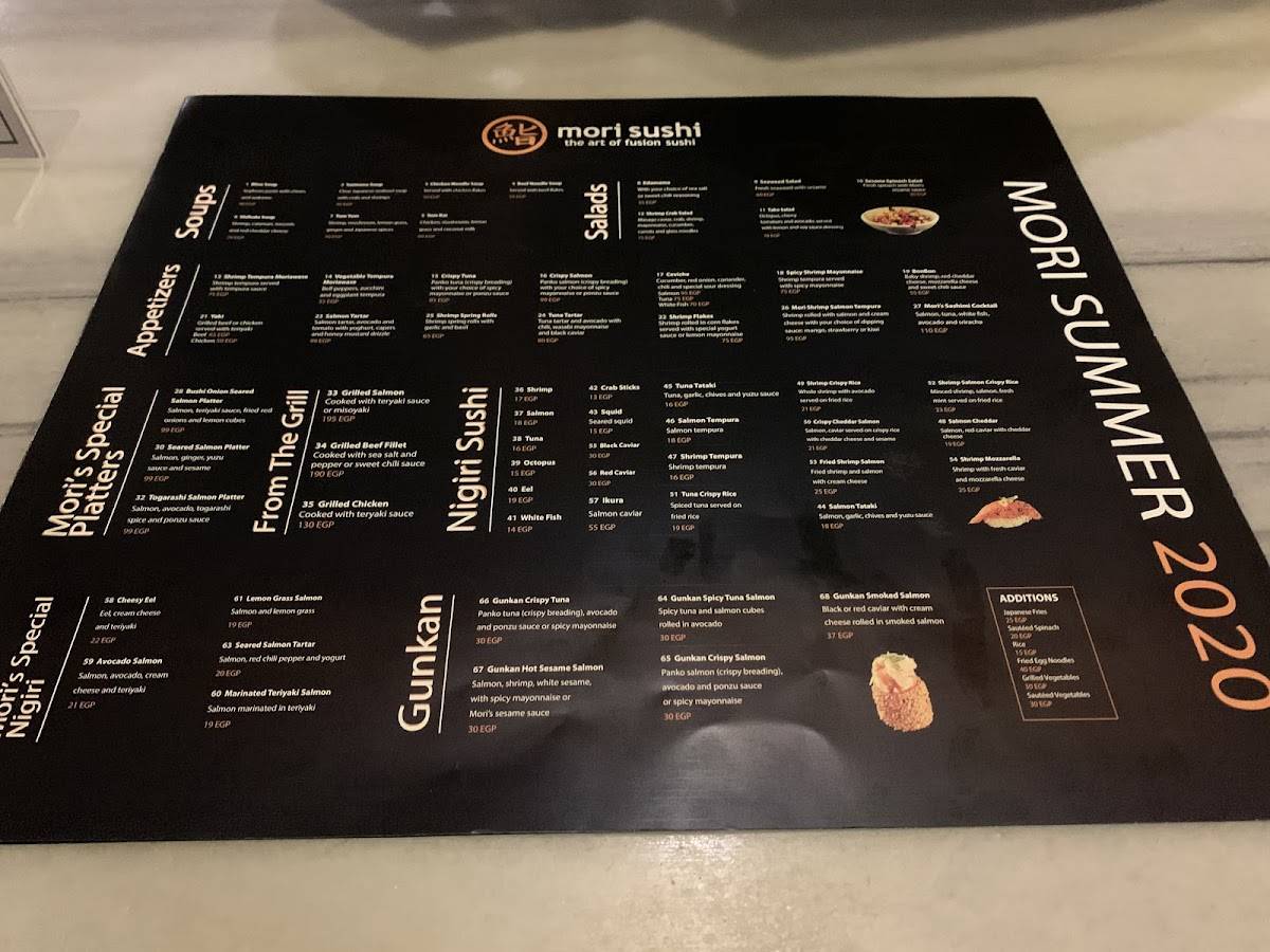 Speisekarte von Mori Sushi - City Stars restaurant, New Cairo City ...