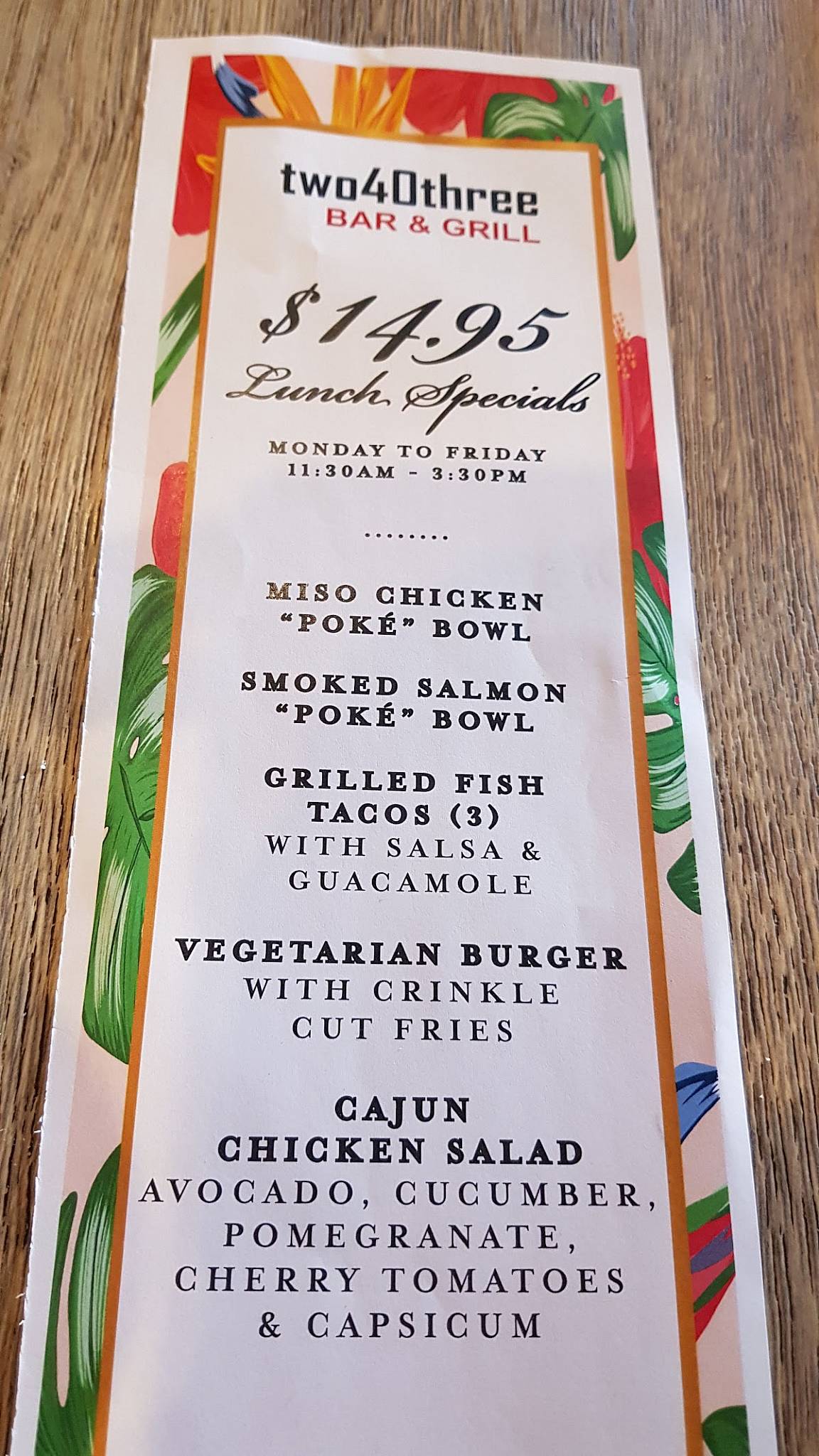 Menu at two40three Bar & Grill, Morley