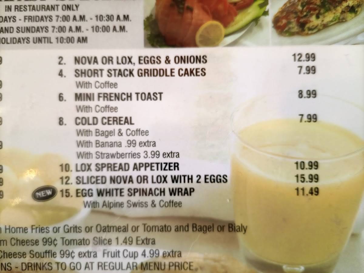 Menu at Mo's Bagels & Deli restaurant, Aventura