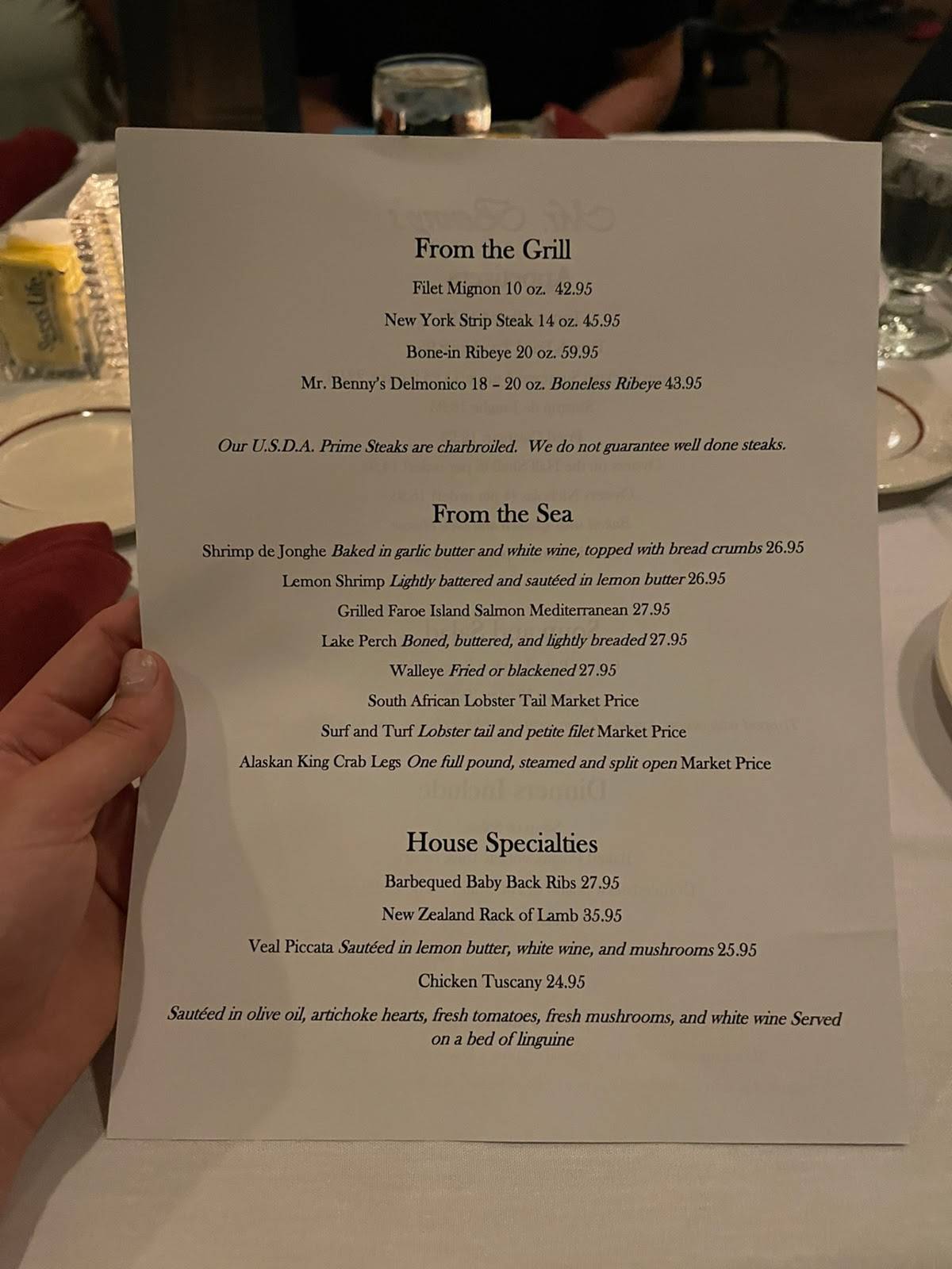 Menu at Mr Benny's Steak & Lobster steakhouse, Mokena