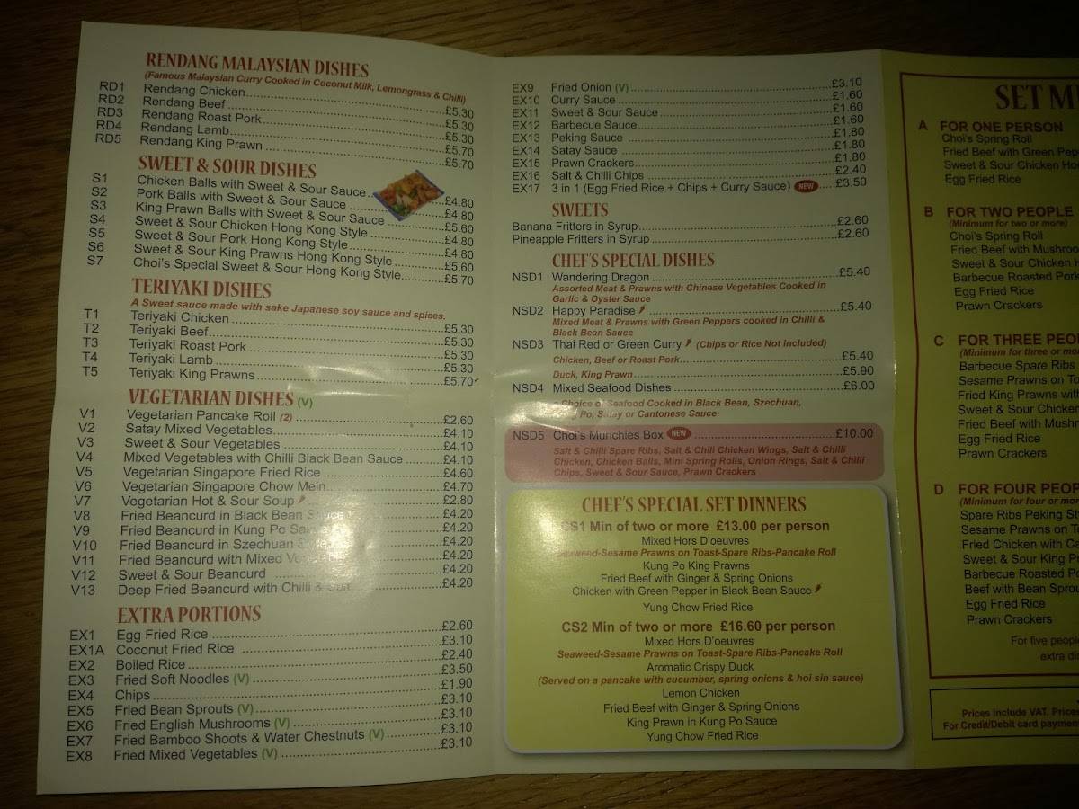 Menu at Mr Choi's Chinese Takeaway fast food, Corby