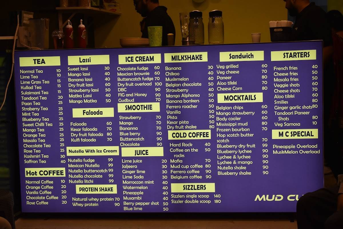 Menu at Mud Cup Cafe, Bengaluru