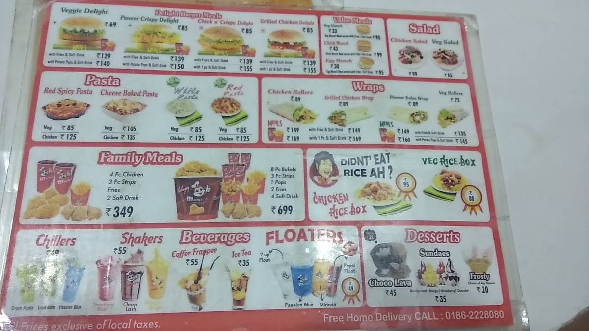 Menu at Munchy's, Pathankot